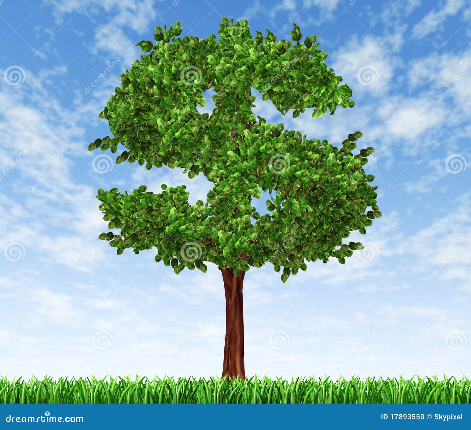 Money Tree with Sky and Grass Investment Growth Co Stock Illustration ...