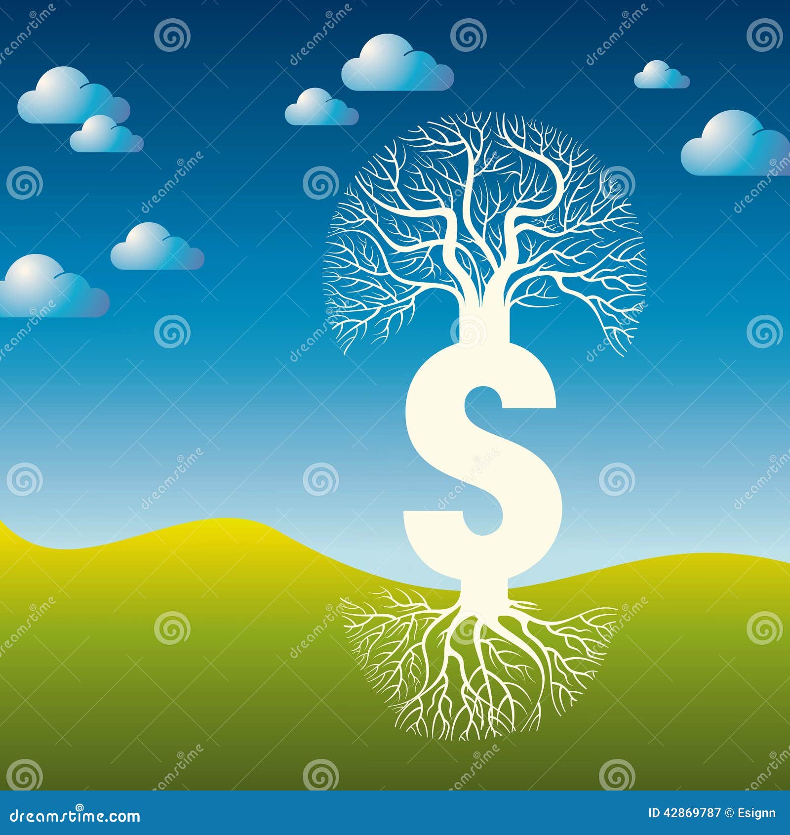 Money Tree Vector Illustration with Dollar Sign Stock Vector ...