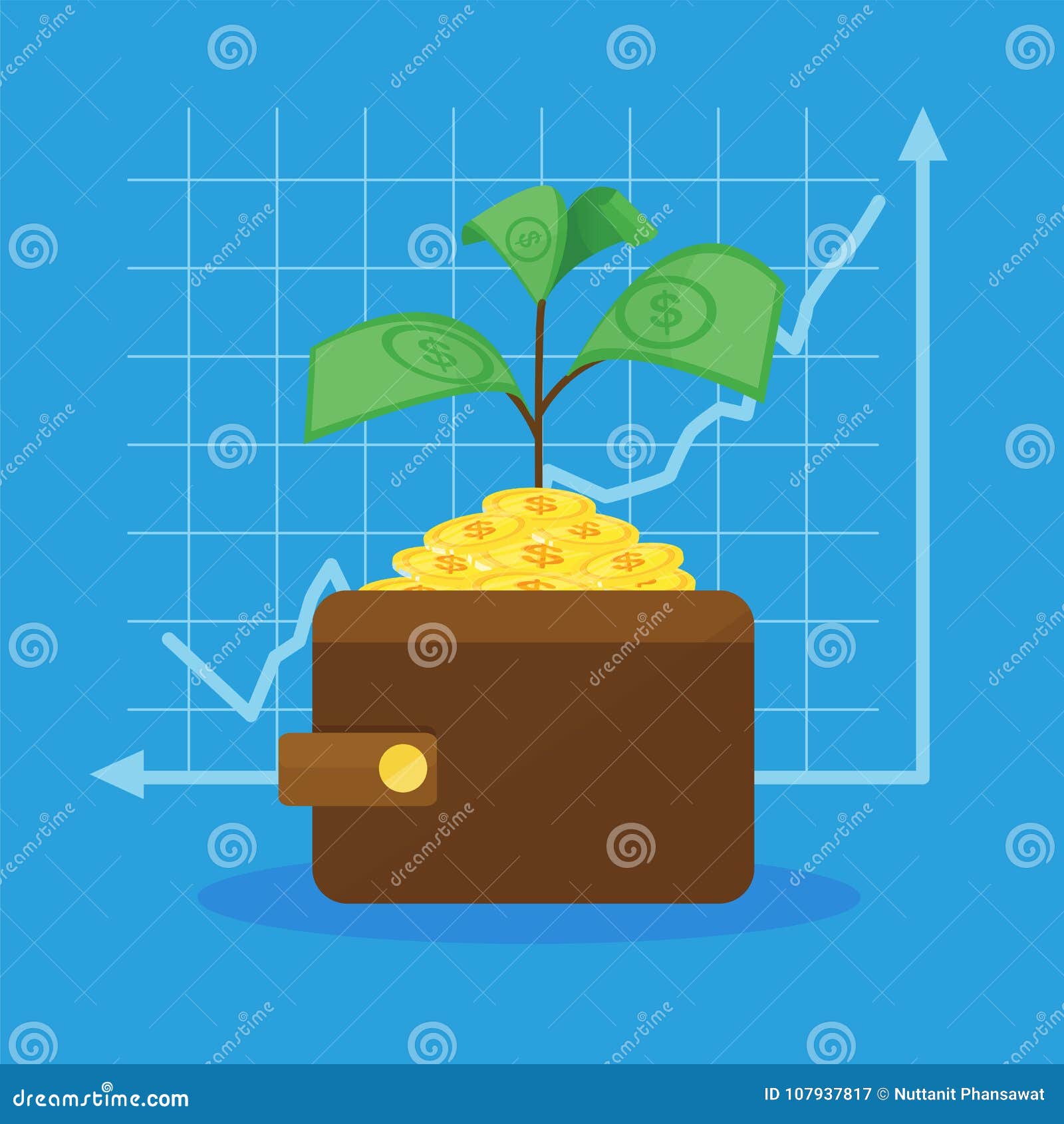 Money Tree in Wallet and Graph Vector Stock Vector - Illustration of ...