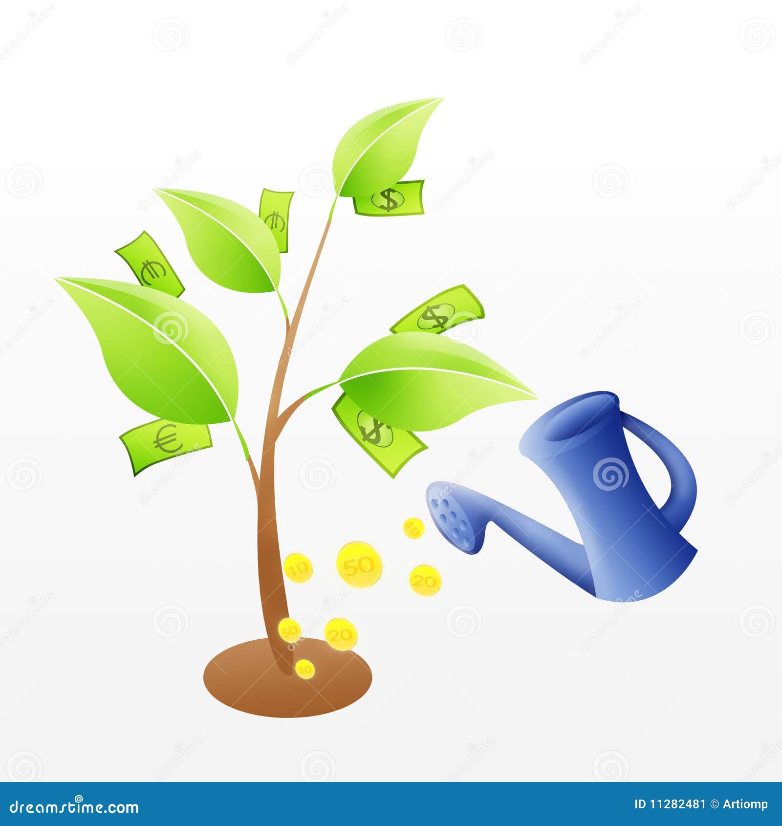 Money Tree with Watering and Coins Stock Illustration - Illustration of ...