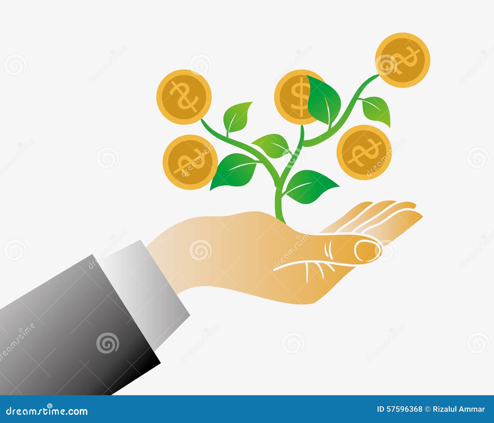 Money tree from your hand stock vector. Illustration of growth - 57596368