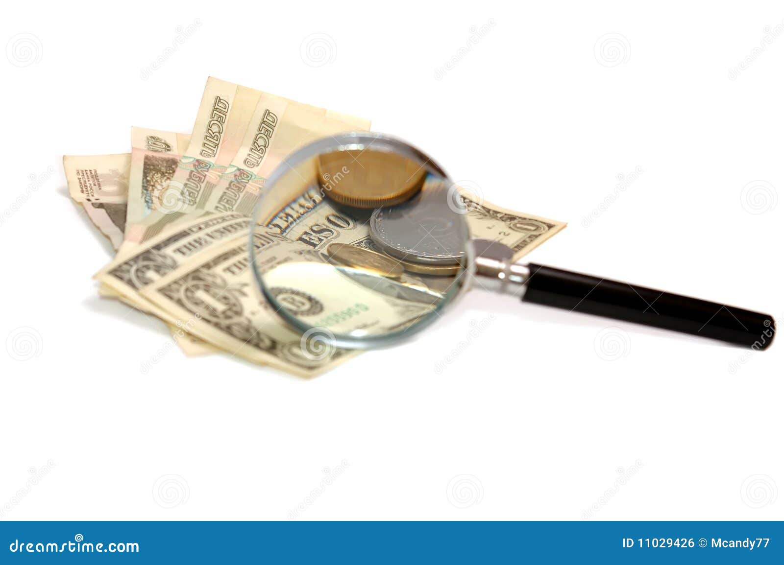 Money Under a Magnifier on the White Stock Photo - Image of economy ...