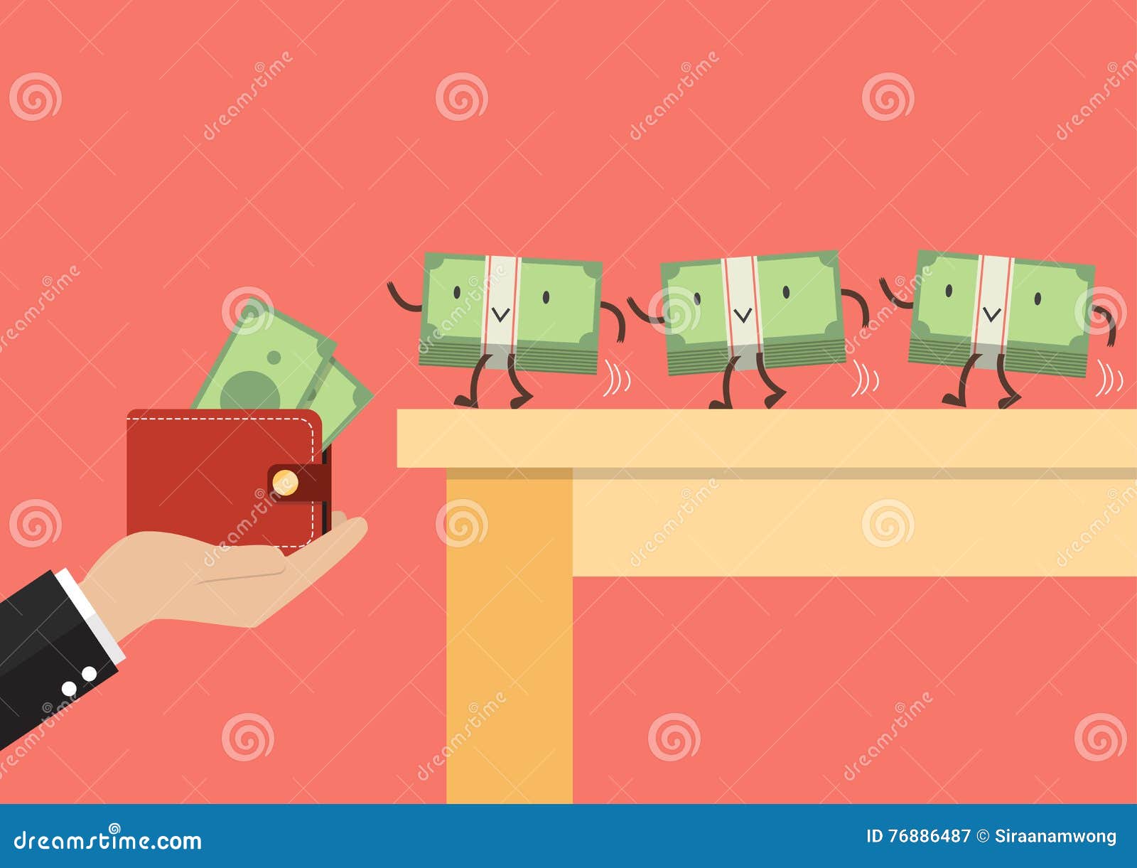 Money Walking into a Wallet Stock Vector - Illustration of leather ...