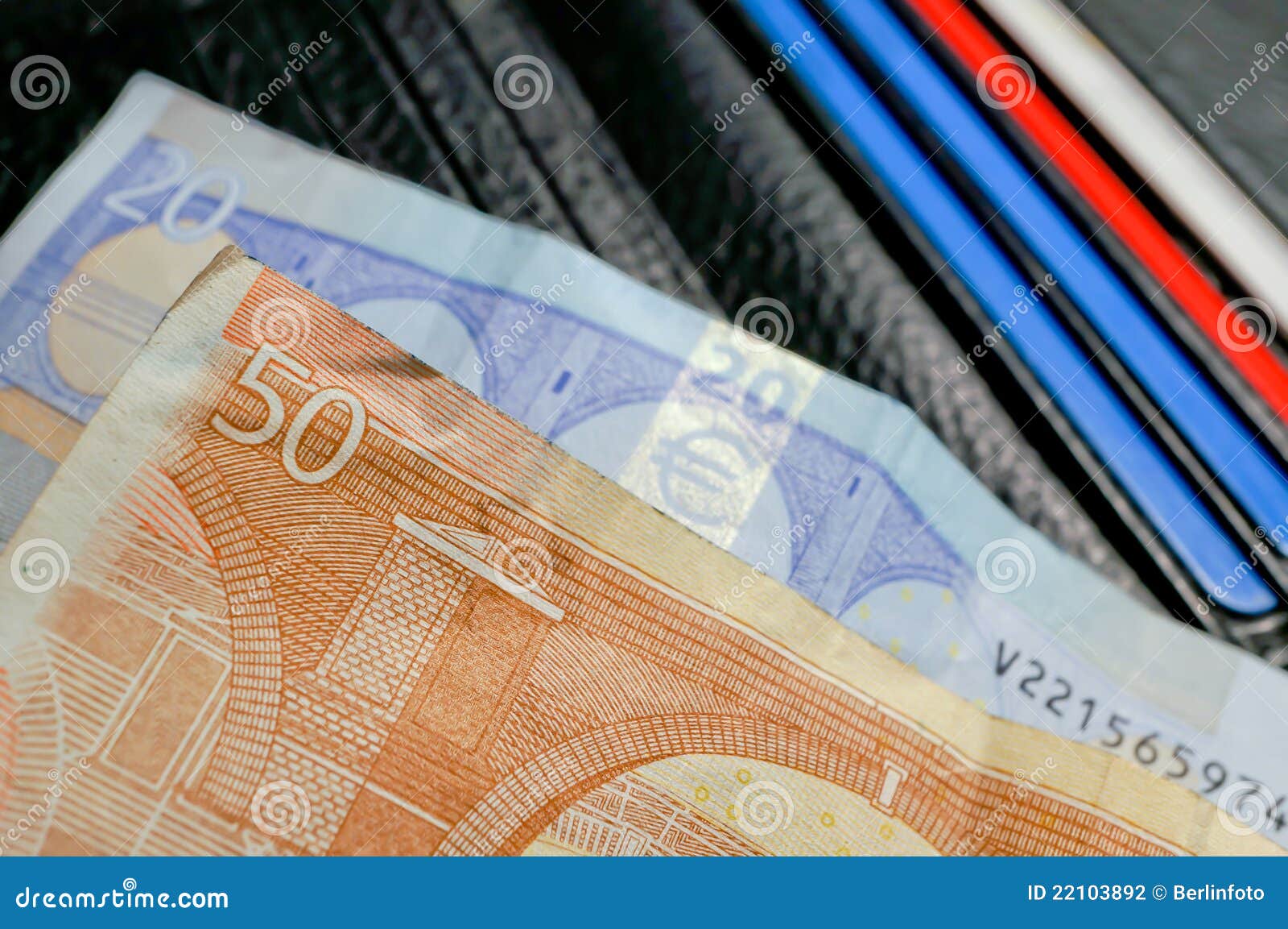 Money on wallet with cards stock photo. Image of fifty - 22103892