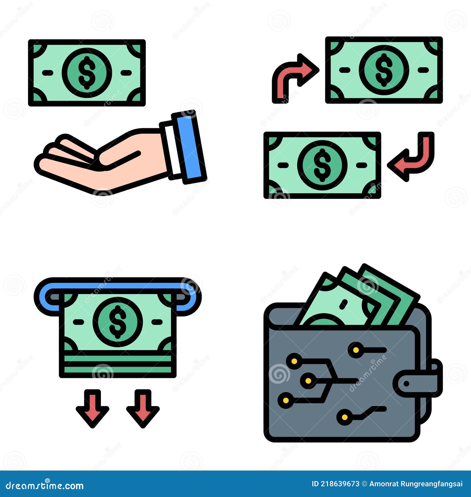 Money and Wallet Icon Set Payment Related Vector Stock Vector ...