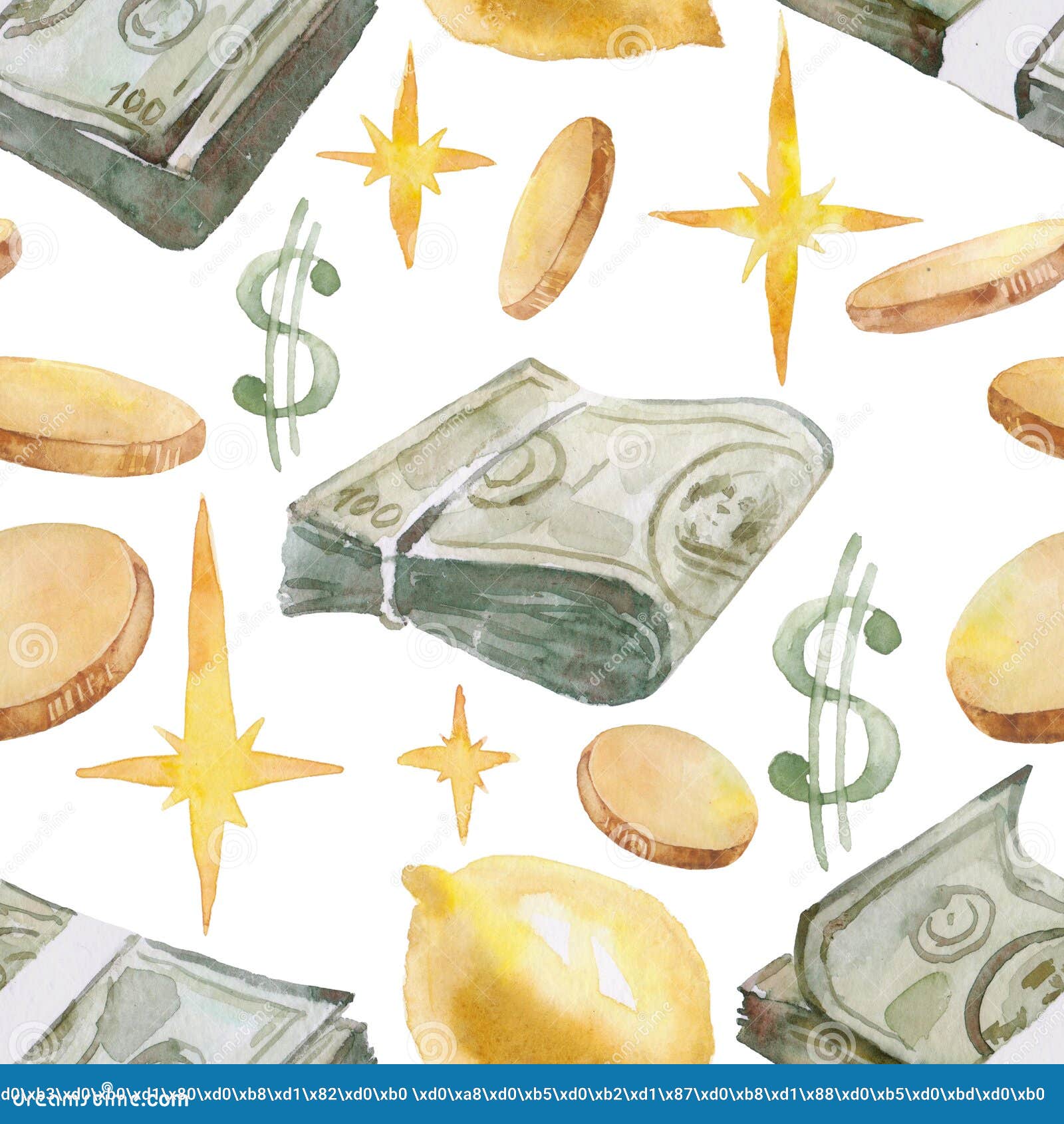 Money Watercolor Seamless Pattern. Template for Decorating Designs and ...