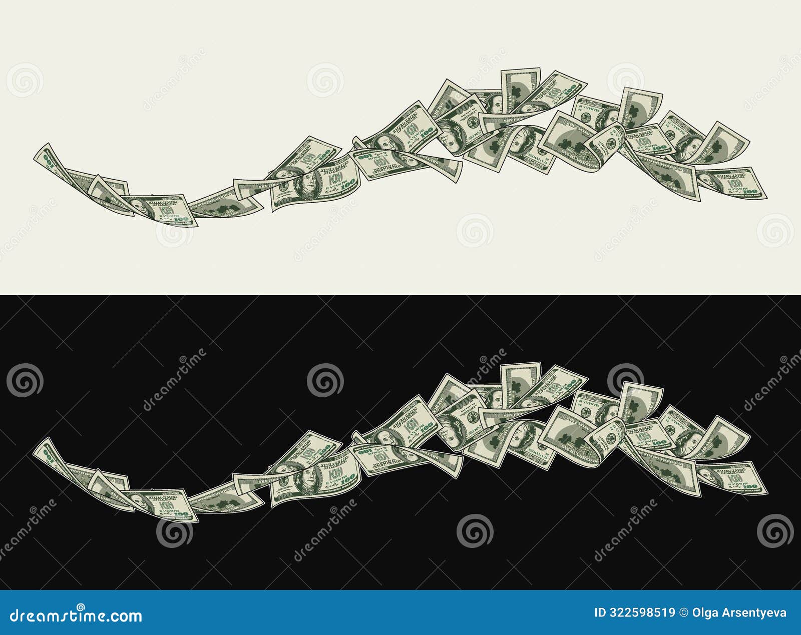 Money Wavy Composition with 100 Dollar Note, Bills Stock Vector ...