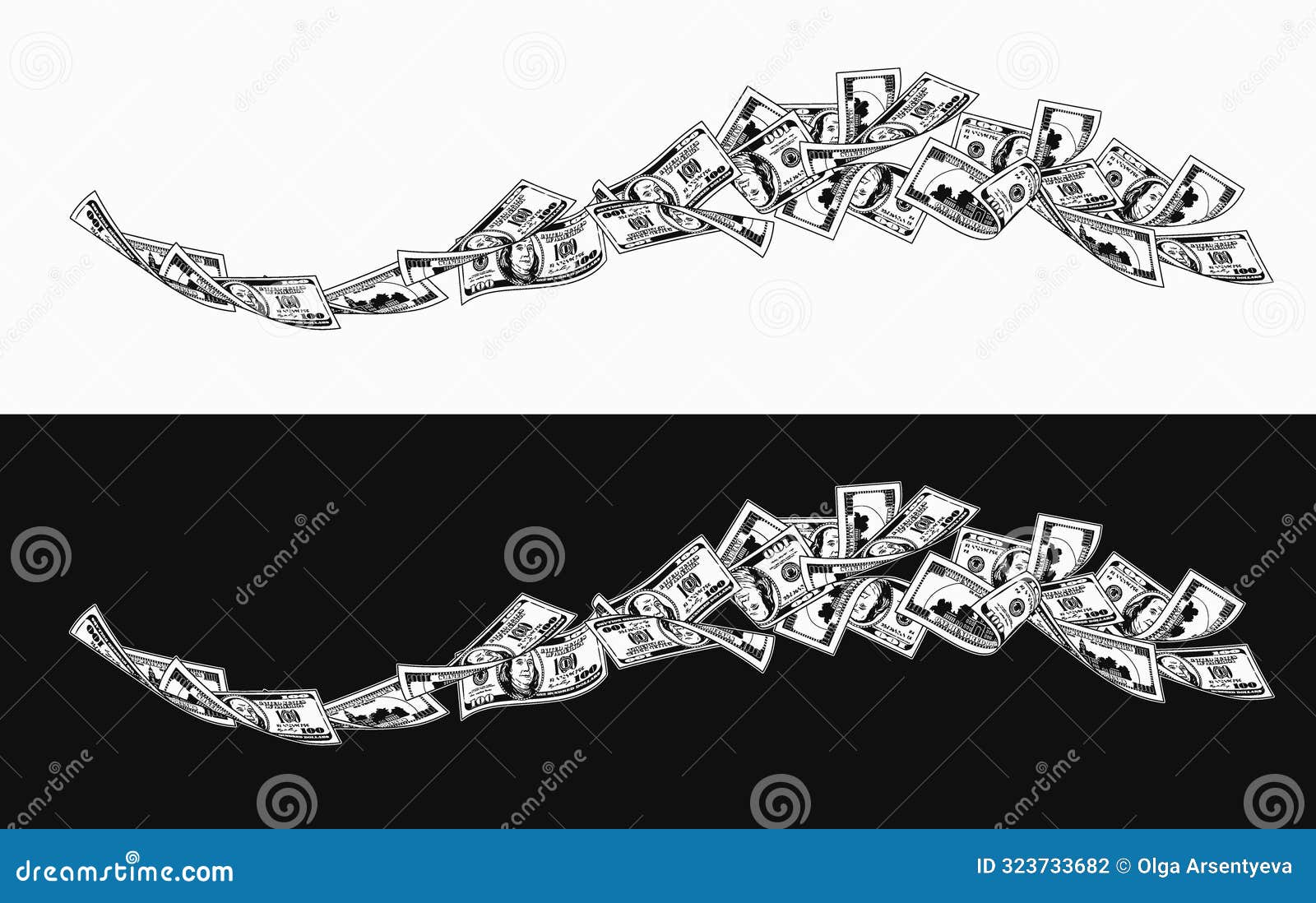 Money Wavy Composition with 100 Dollar Note, Bills Stock Vector ...