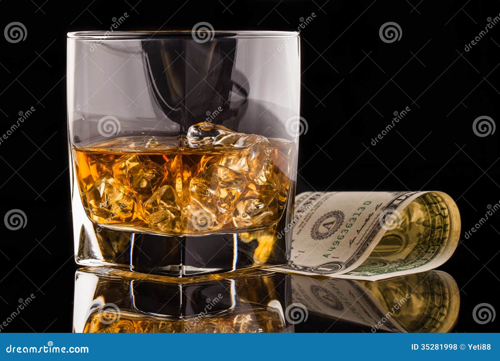 Money and whisky glass stock photo. Image of beverage - 35281998