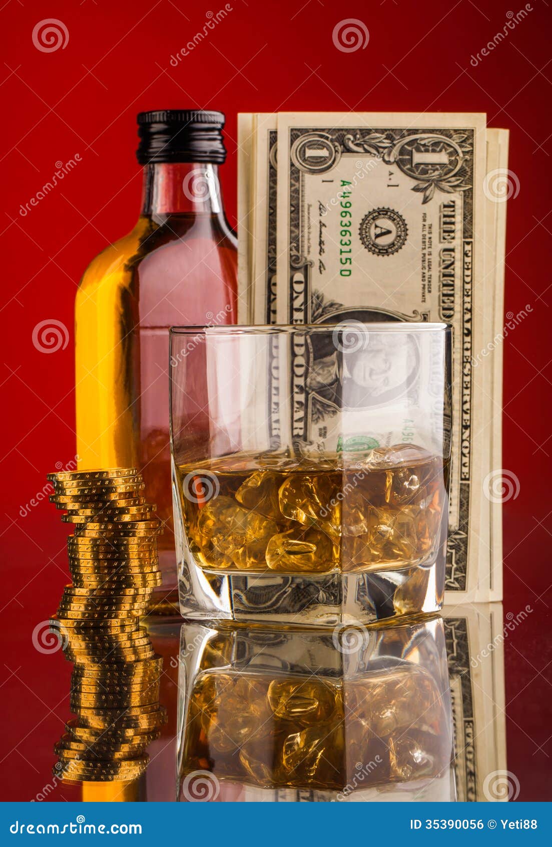 Money and whisky glass stock photo. Image of blend, booze - 35390056