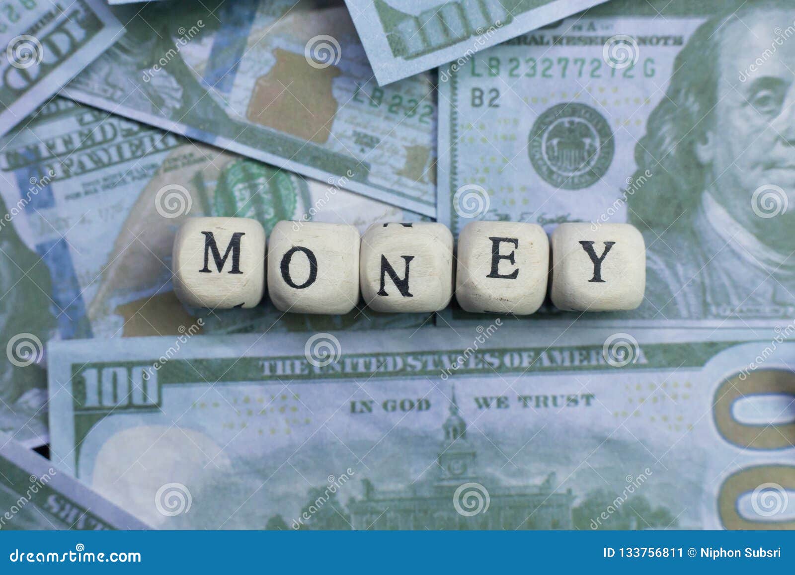 Money Word on Wood Brick Background Banknote Stock Image - Image of ...