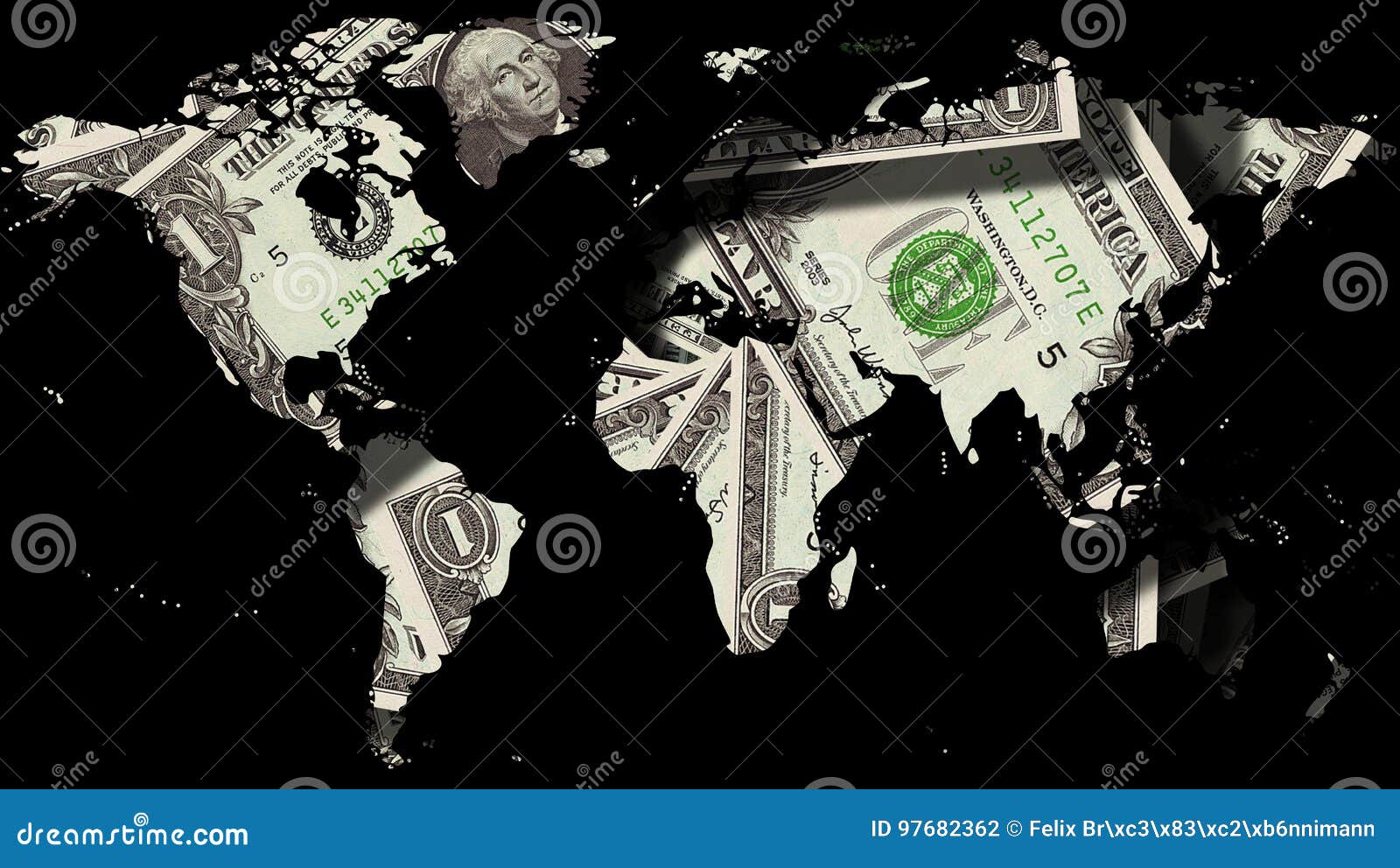 Money world map stock illustration. Illustration of arts - 97682362