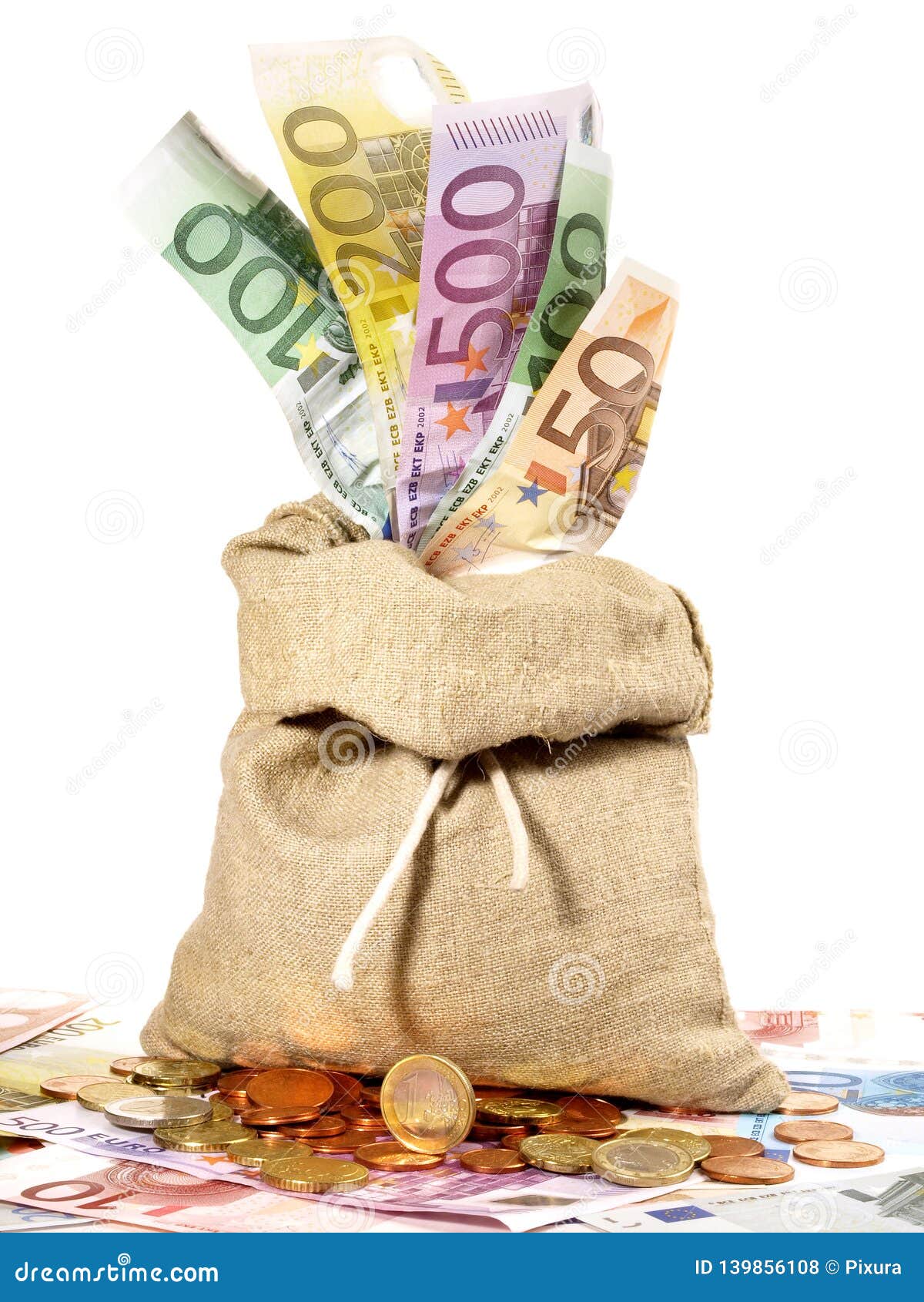 Moneybag with Banknotes and Coins Stock Photo - Image of moneybag ...