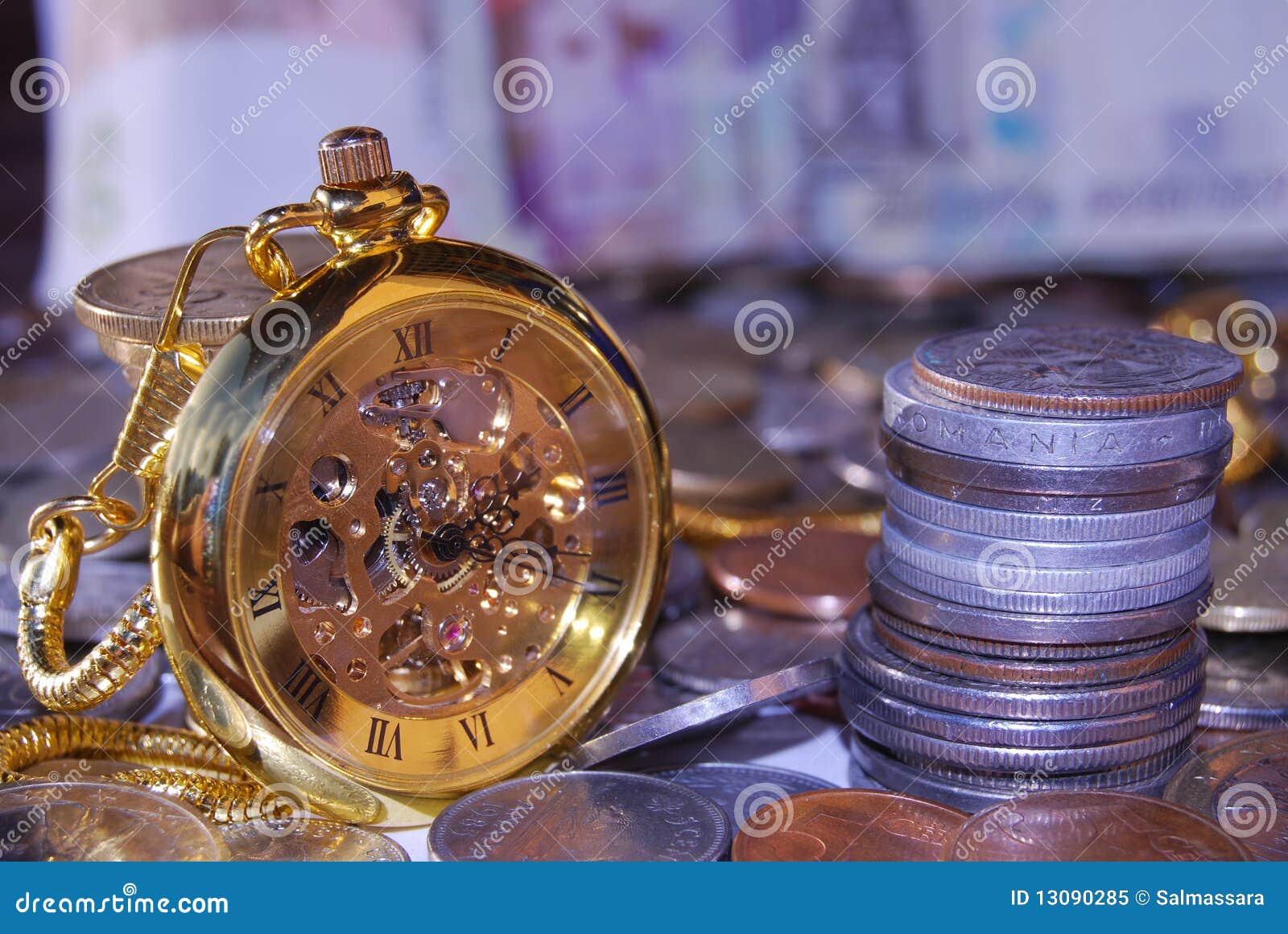Moneys and clocks stock image. Image of economy, watches - 13090285