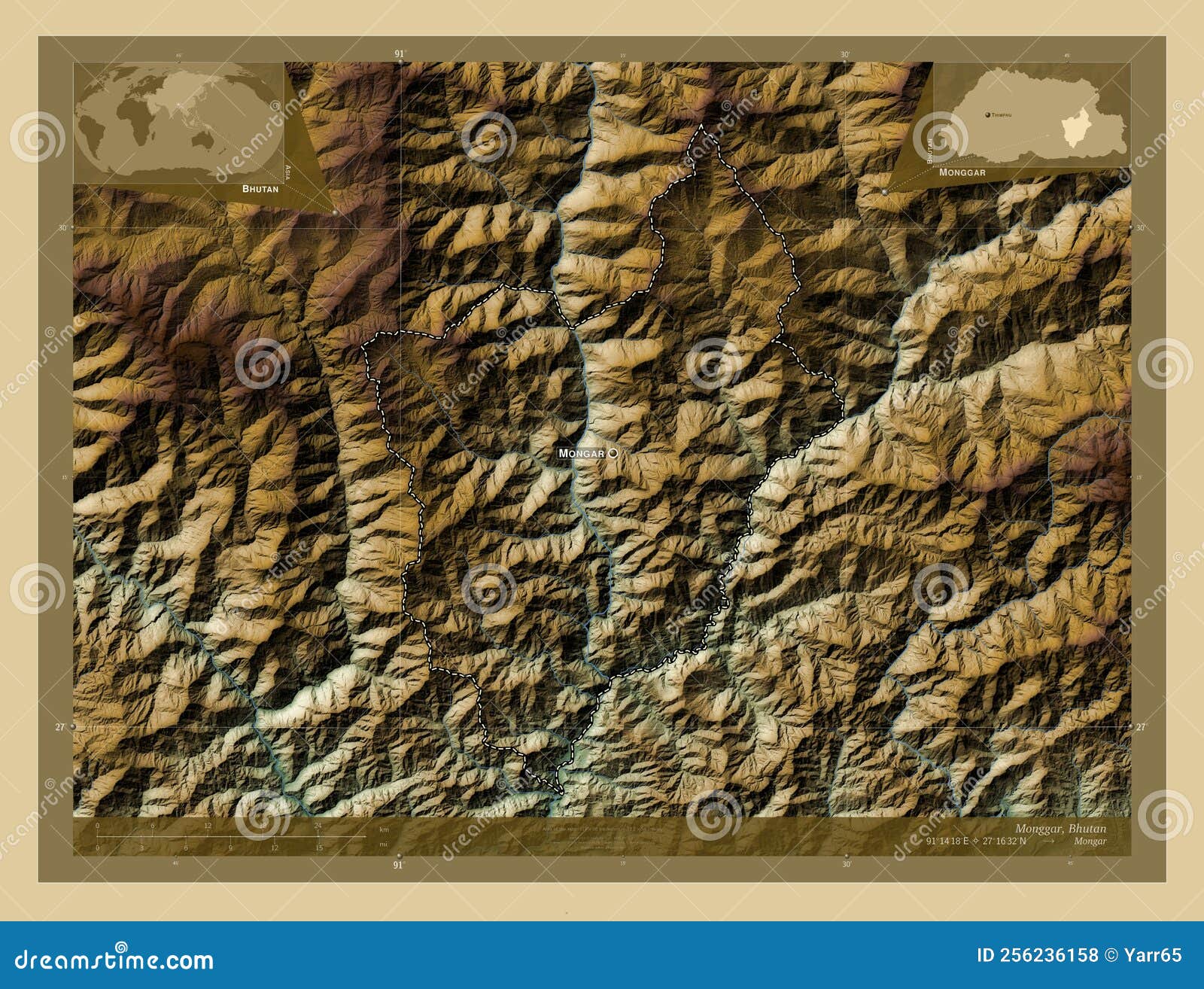 Monggar, Bhutan. Physical. Labelled Points of Cities Stock Illustration ...