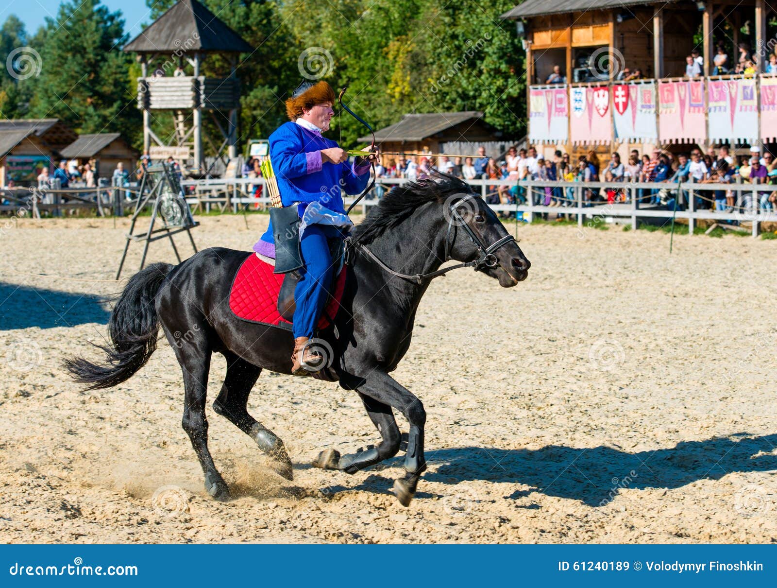 Mongol on black horse. editorial stock image. Image of locomotion ...