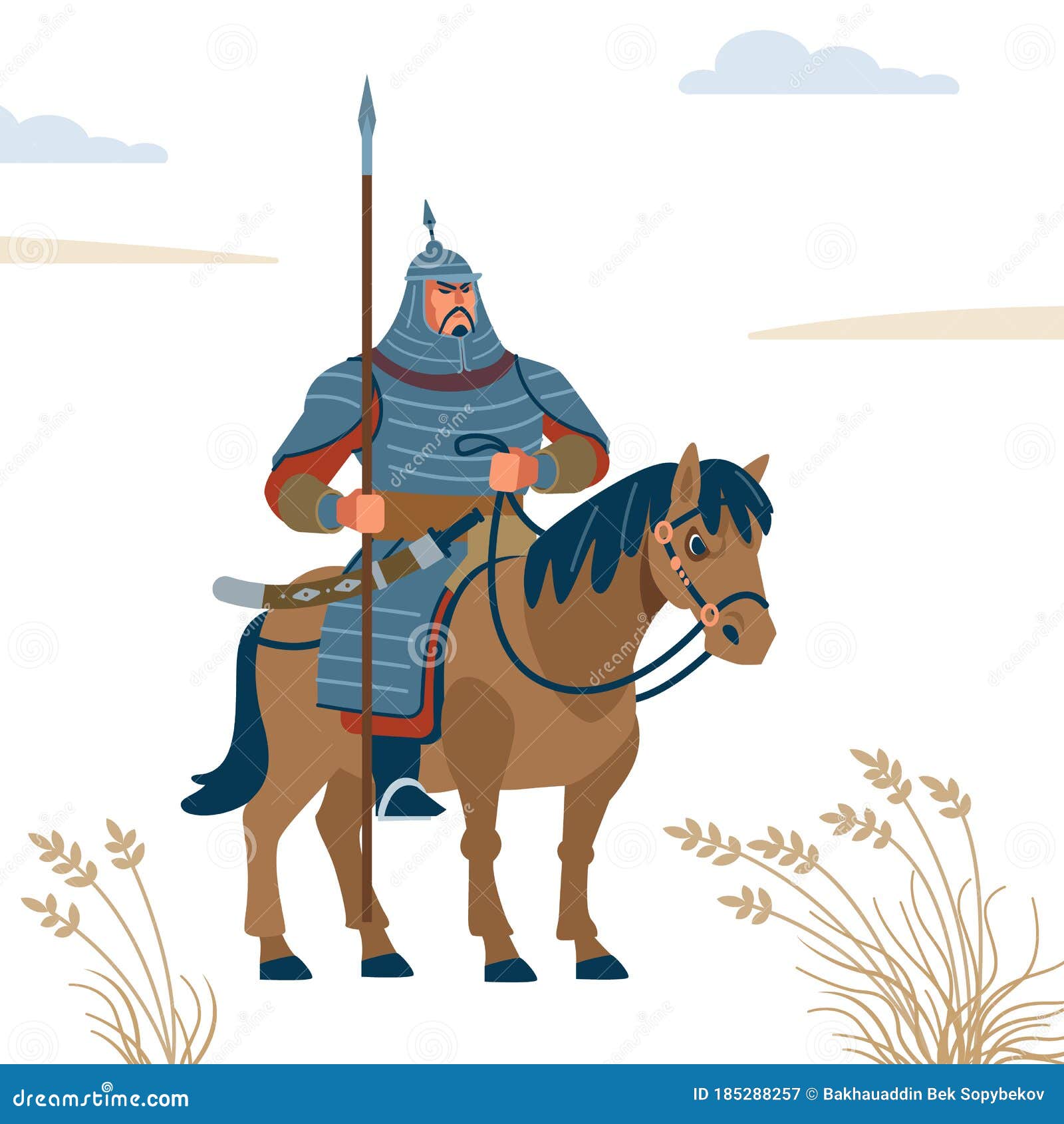 The Mongol Warrior Hat Isolated On White Background. Vector Cartoon ...