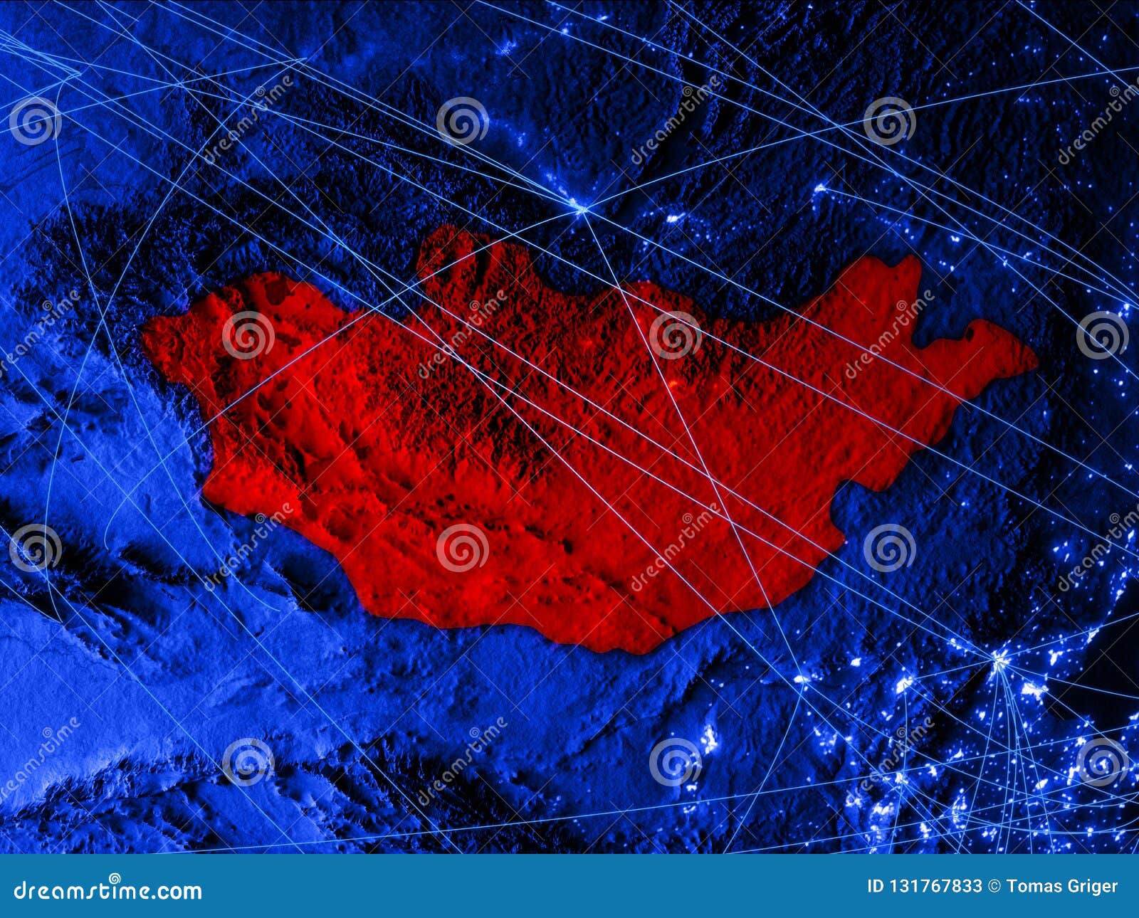 Mongolia on Blue Digital Map with Networks. Concept of International ...