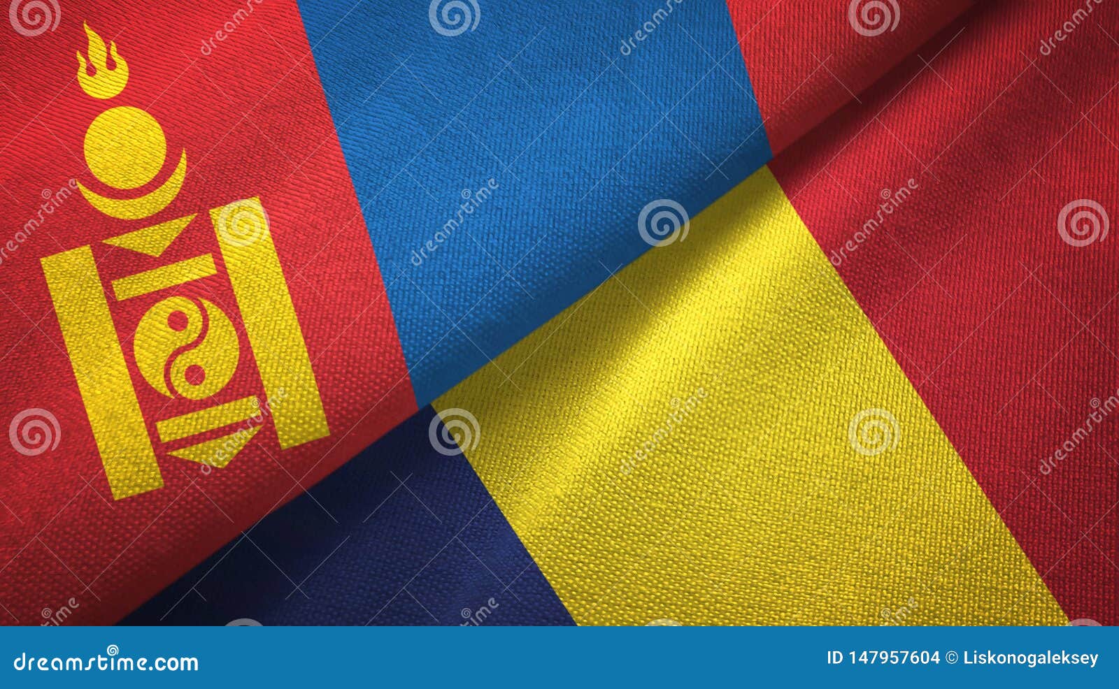 Mongolia and Chad Two Flags Textile Cloth, Fabric Texture Stock ...
