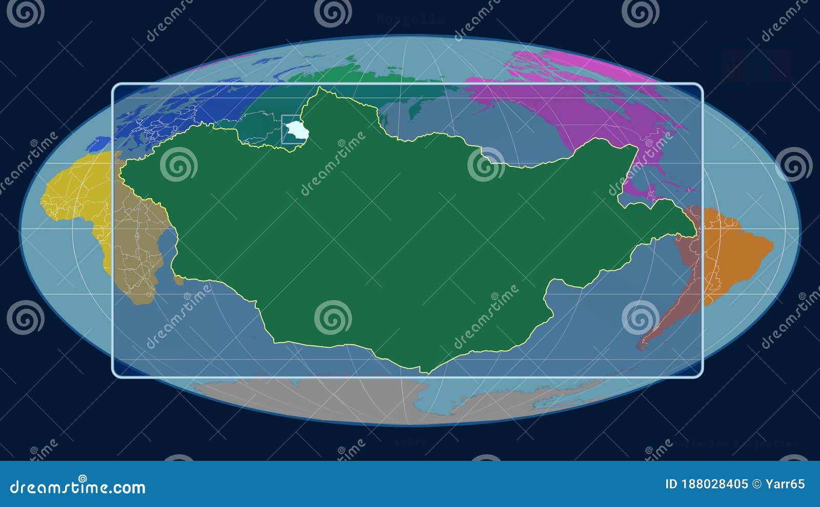 Mongolia - Continents. Mollweide, Centered Stock Illustration ...