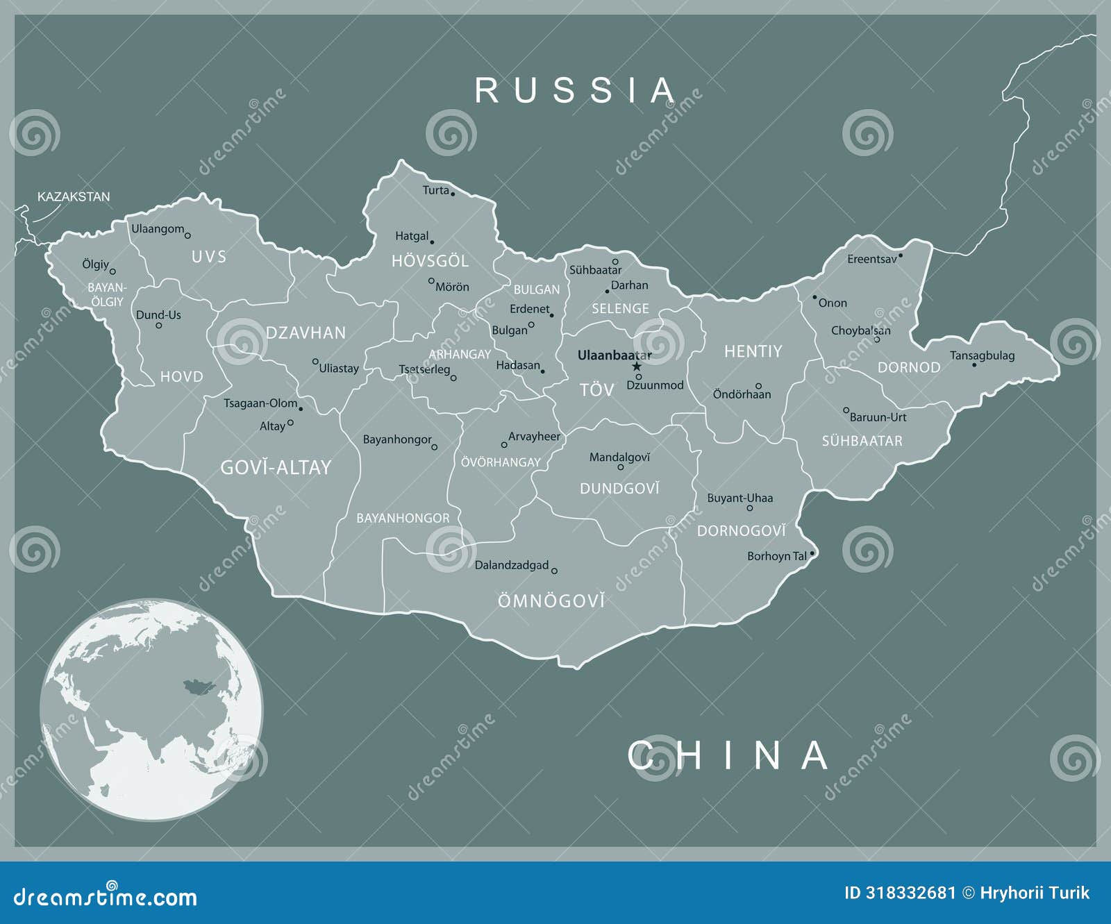 Mongolia - Detailed Blue Country Map With Cities, Regions, Location On ...