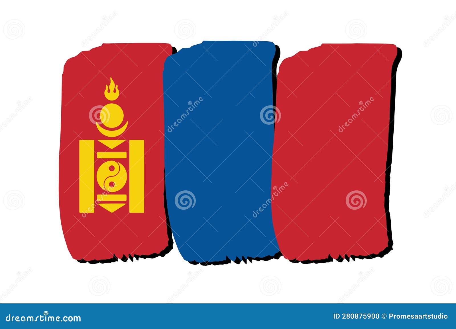 Mongolia Map Hand Drawn Sketch. Vector Concept Illustration Flag ...