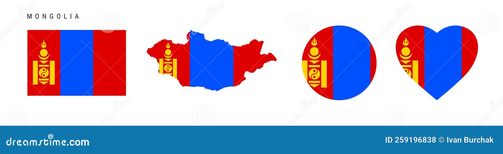 Mongolia Flag in Different Shapes Icon Set. Flat Vector Illustration ...