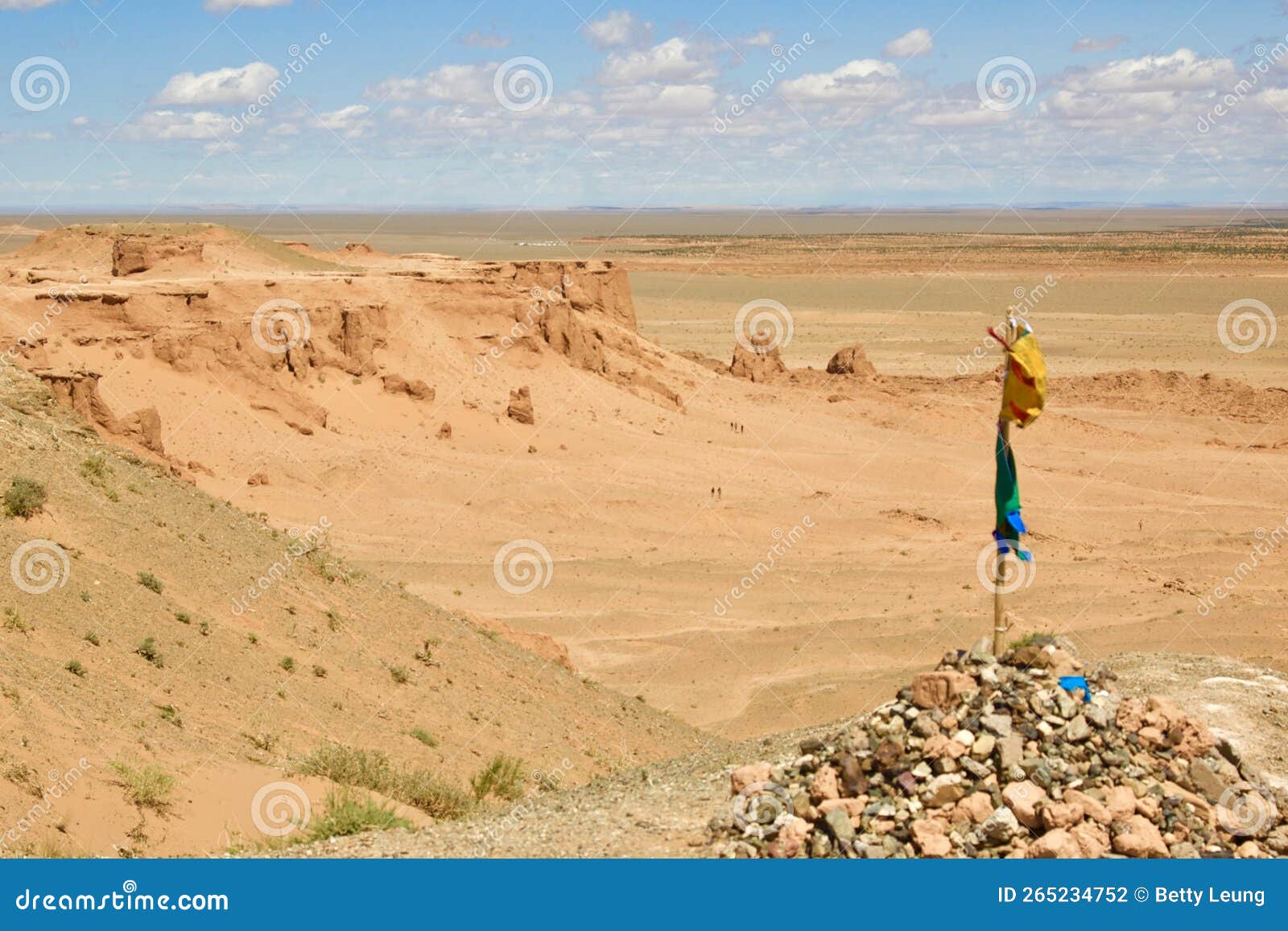 Sacred Stone Heaps with Prayer Flags at Bayanzag Flaming Cliffs in Gobi ...