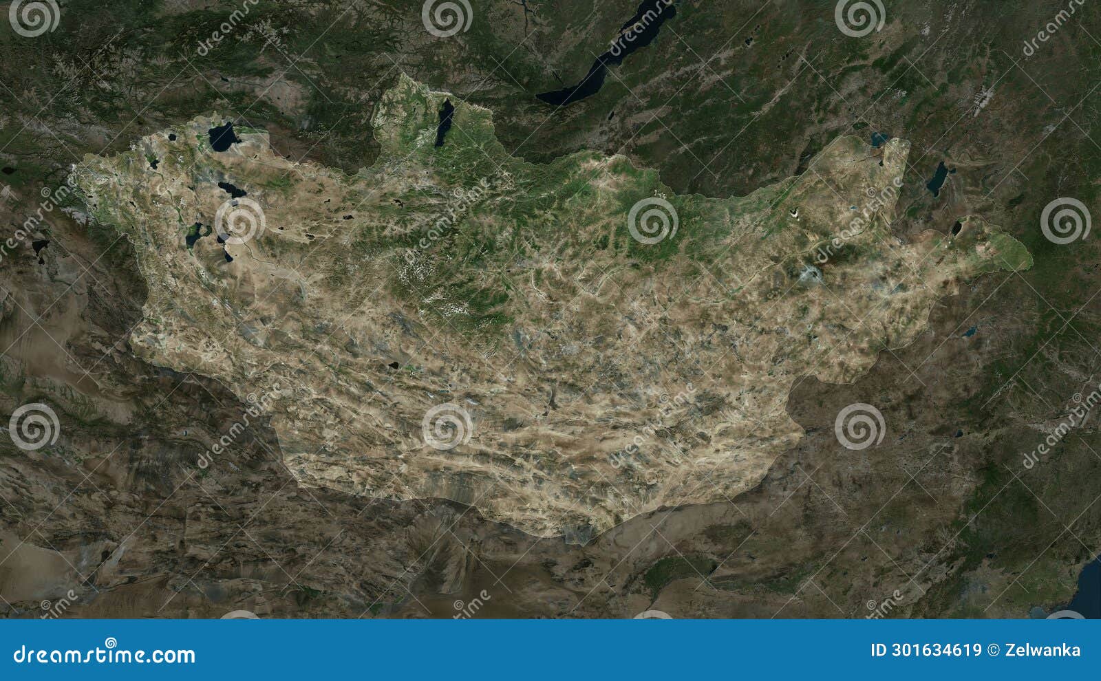 Mongolia Highlighted. High-res Satellite Stock Illustration ...