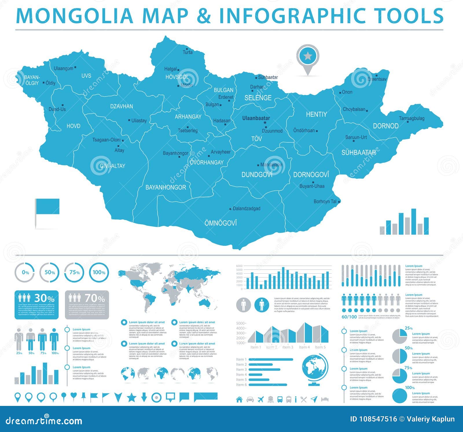 Mongolia Map - Info Graphic Vector Illustration Stock Illustration ...