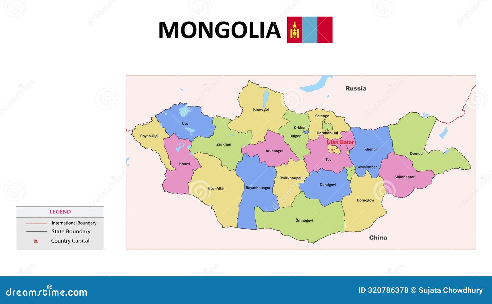 Mongolia Map. State Map of Mongolia. State Map of Mongolia in Colour with Capital Stock Vector ...