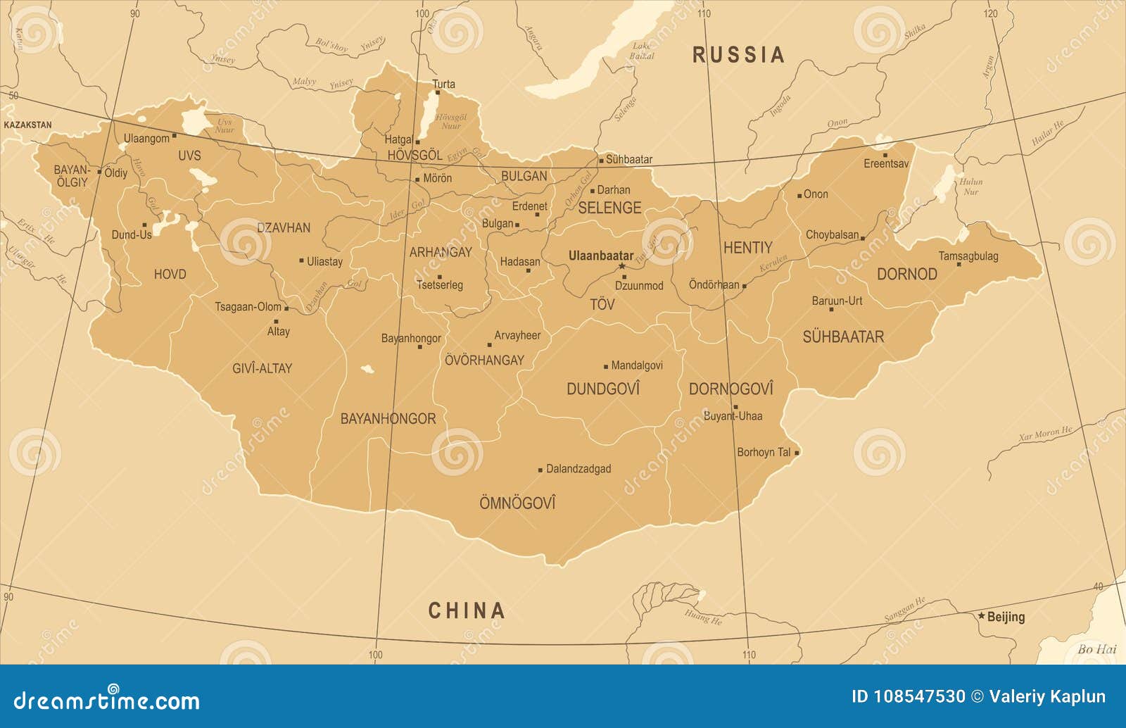 Mongolia Map - Vintage Detailed Vector Illustration Stock Illustration ...