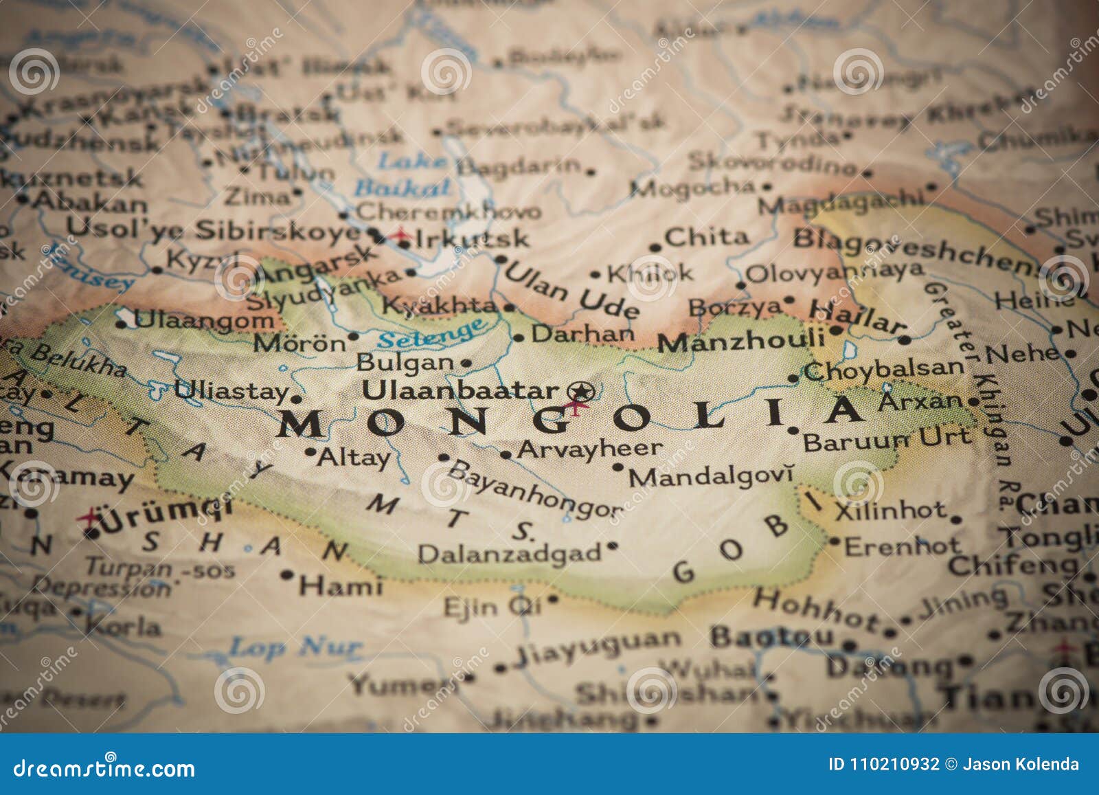 Mongolia on map stock photo. Image of atlas, city, geography - 110210932
