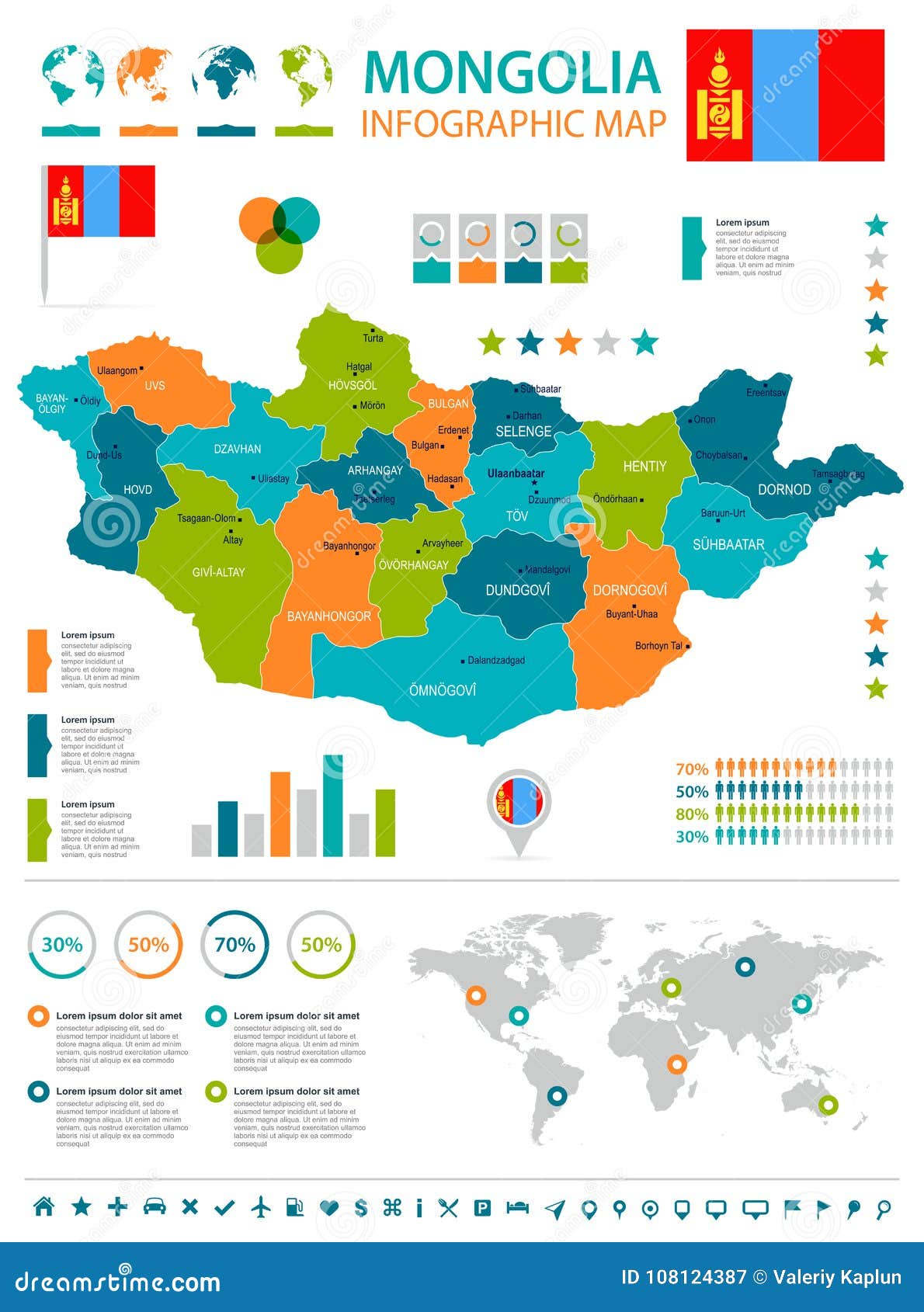 Mongolia - Mapa Y Bandera Infographic - Ejemplo Detallado Del Vector Stock de ilustración ...