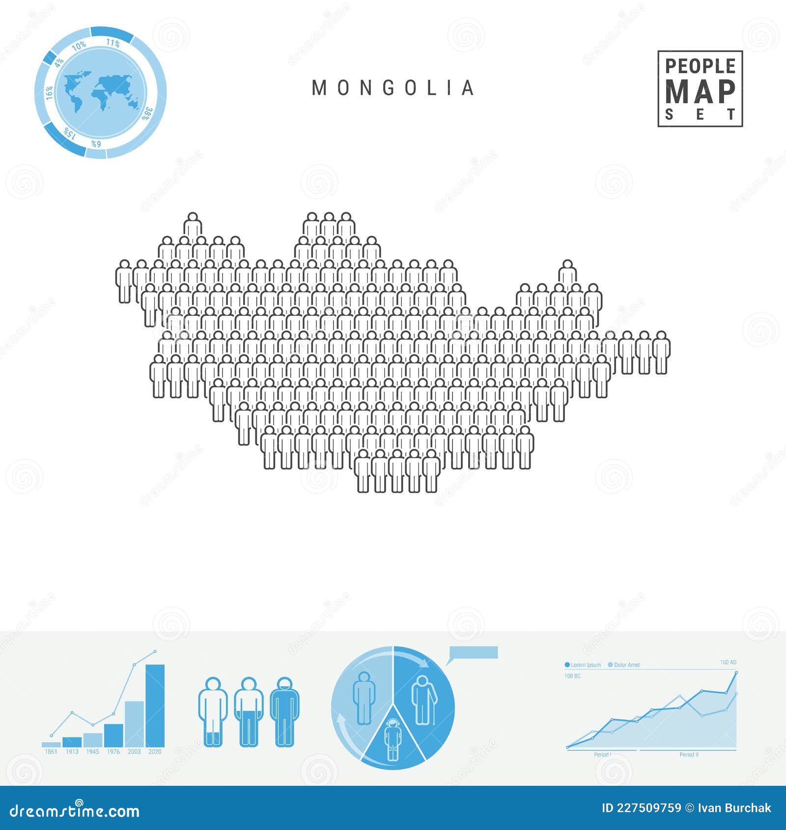 Mongolia People Icon Map. Stylized Vector Silhouette of Mongolia ...