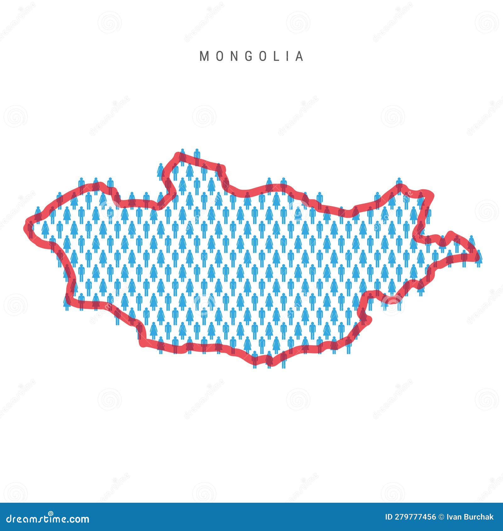 Mongolia Population Map. Stick Figures Mongolian People Map. Pattern of ...