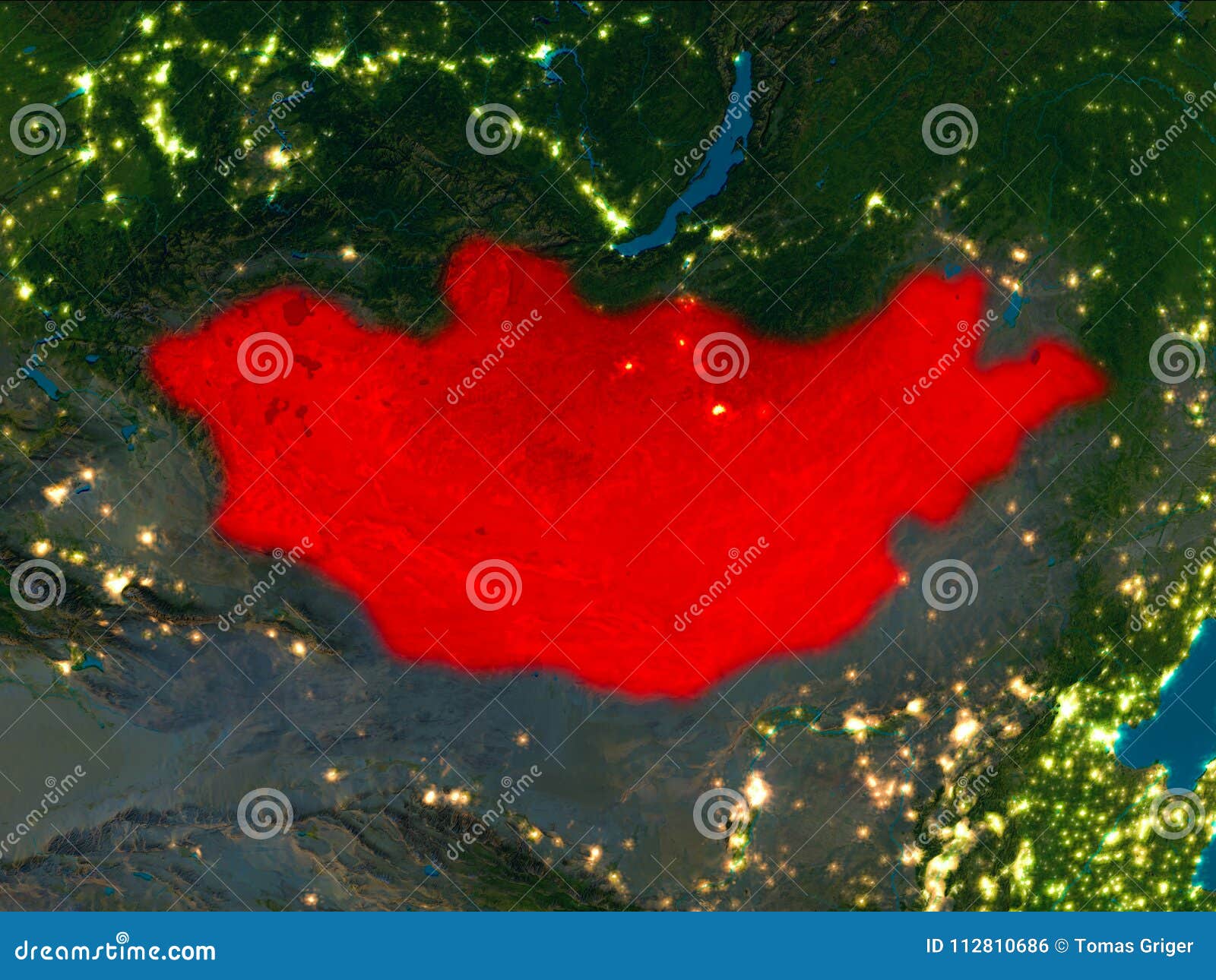 Mongolia in red at night stock photo. Image of country - 112810686