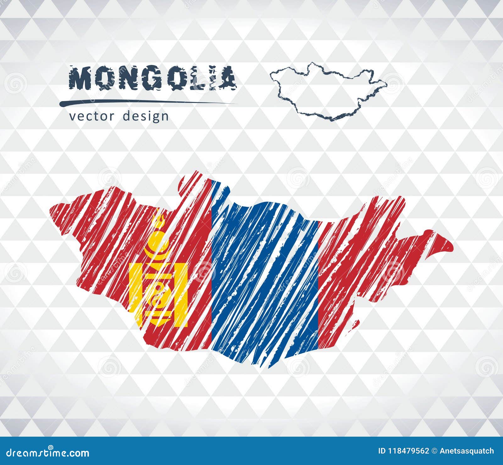 Mongolia Map Hand Drawn Sketch. Vector Concept Illustration Flag ...