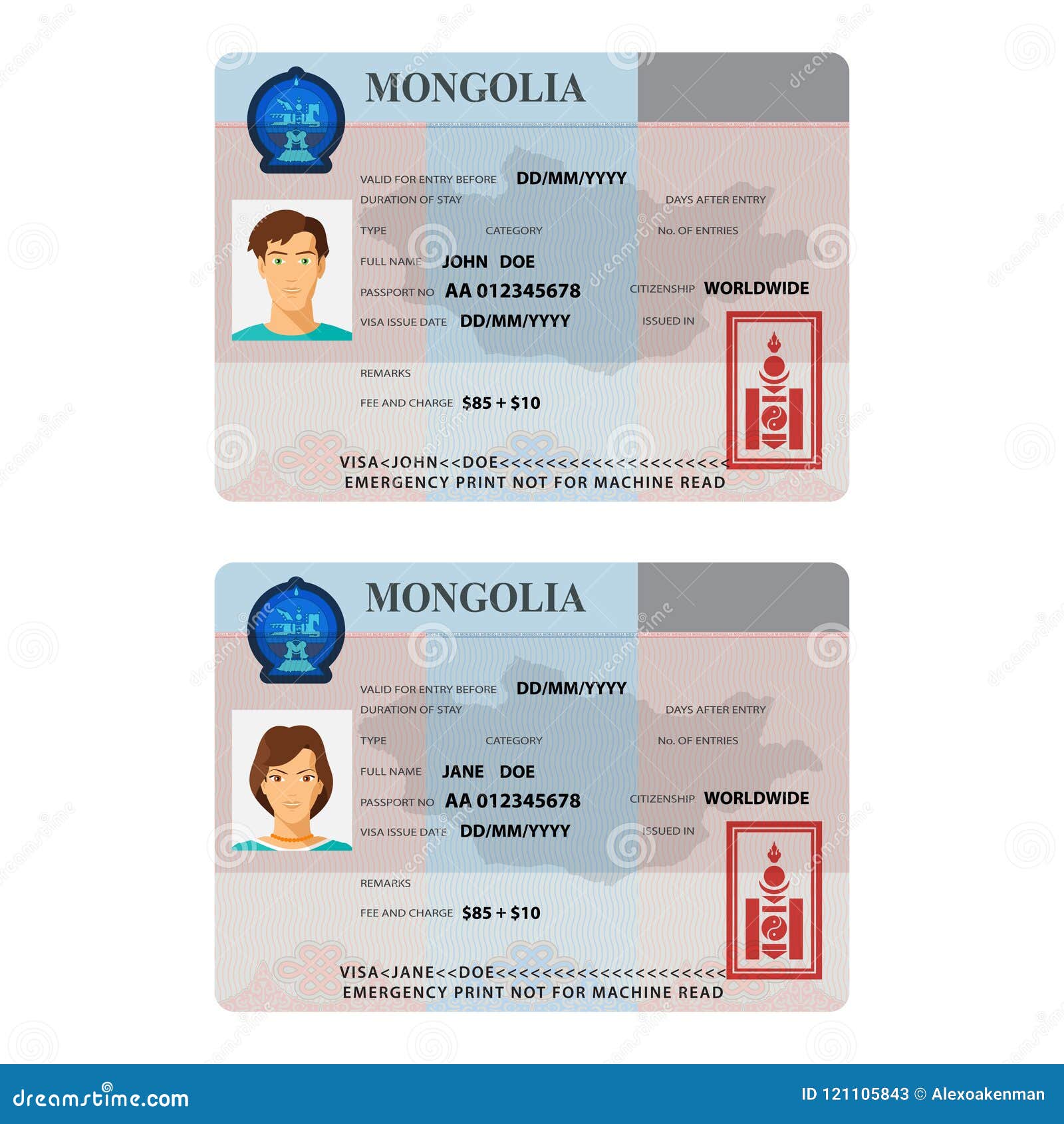 Mongolia Visa Passport Sticker Templates Stock Vector - Illustration of ...