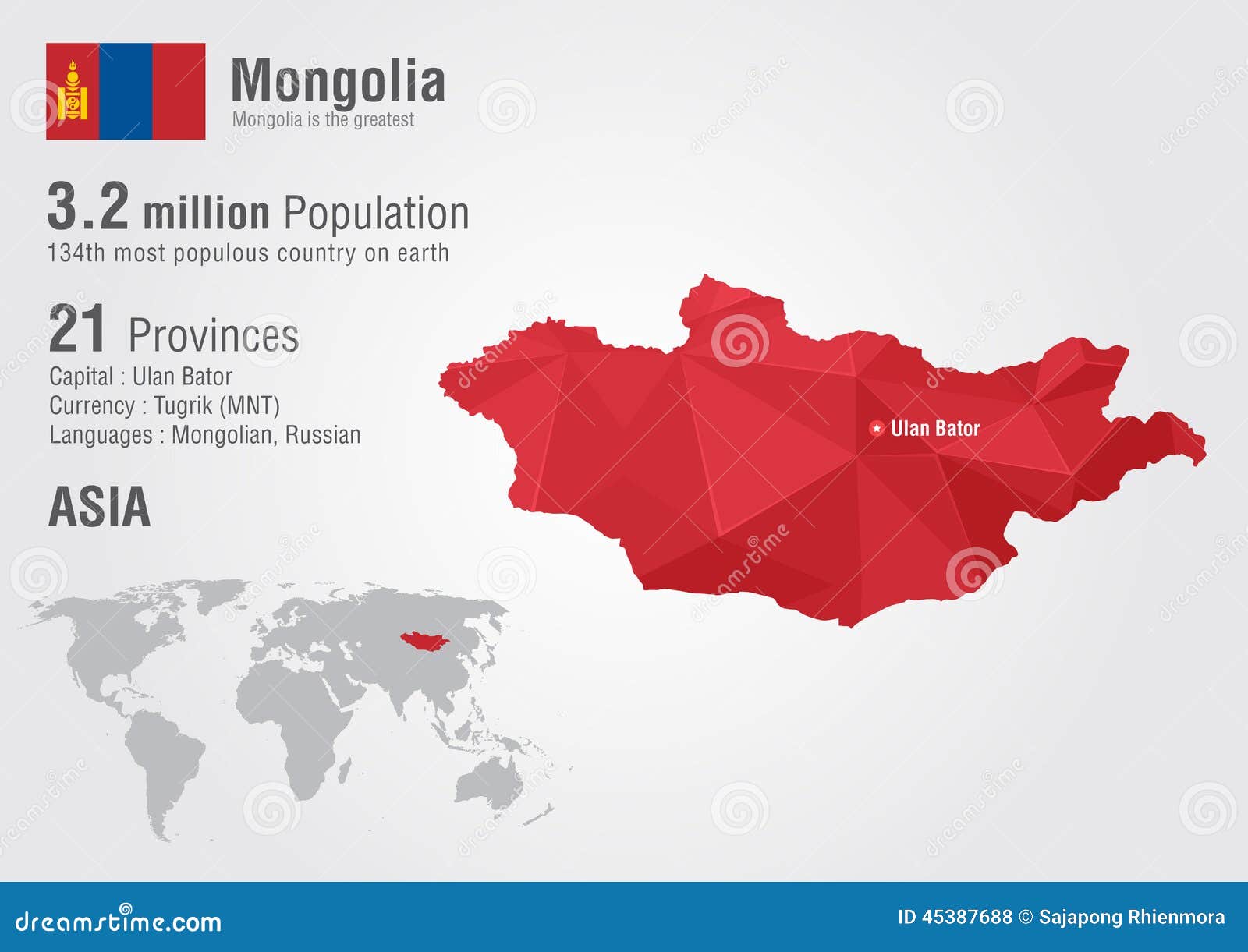 Mongolia World Map With A Pixel Diamond Texture. Vector Illustration ...