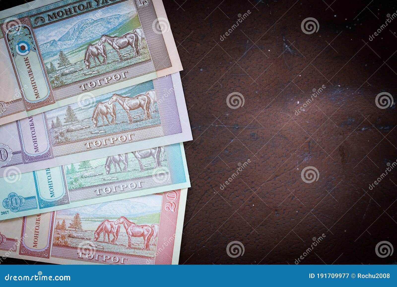 Mongolian Currency, Tugrik Money, Various Banknotes, Place for Text ...