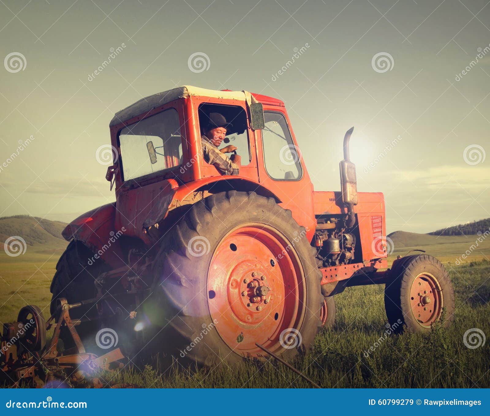 Farmer Driving A Old Tractor Stock Photography | CartoonDealer.com ...