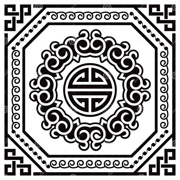 Mongolian Oriental Pattern with Swilrs and Geometric Vector Design ...