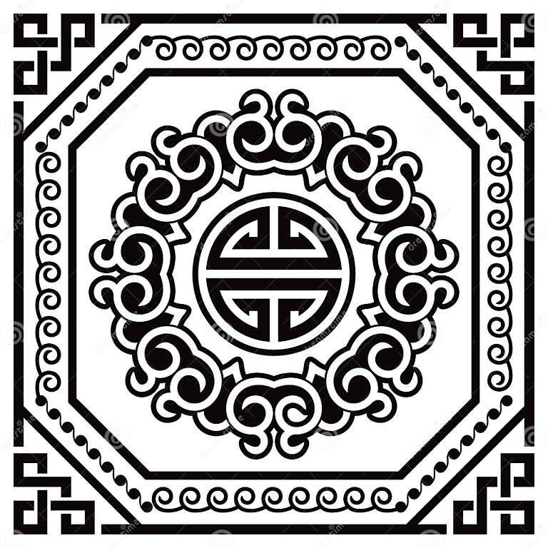 Mongolian Oriental Pattern with Swilrs and Geometric Vector Design ...