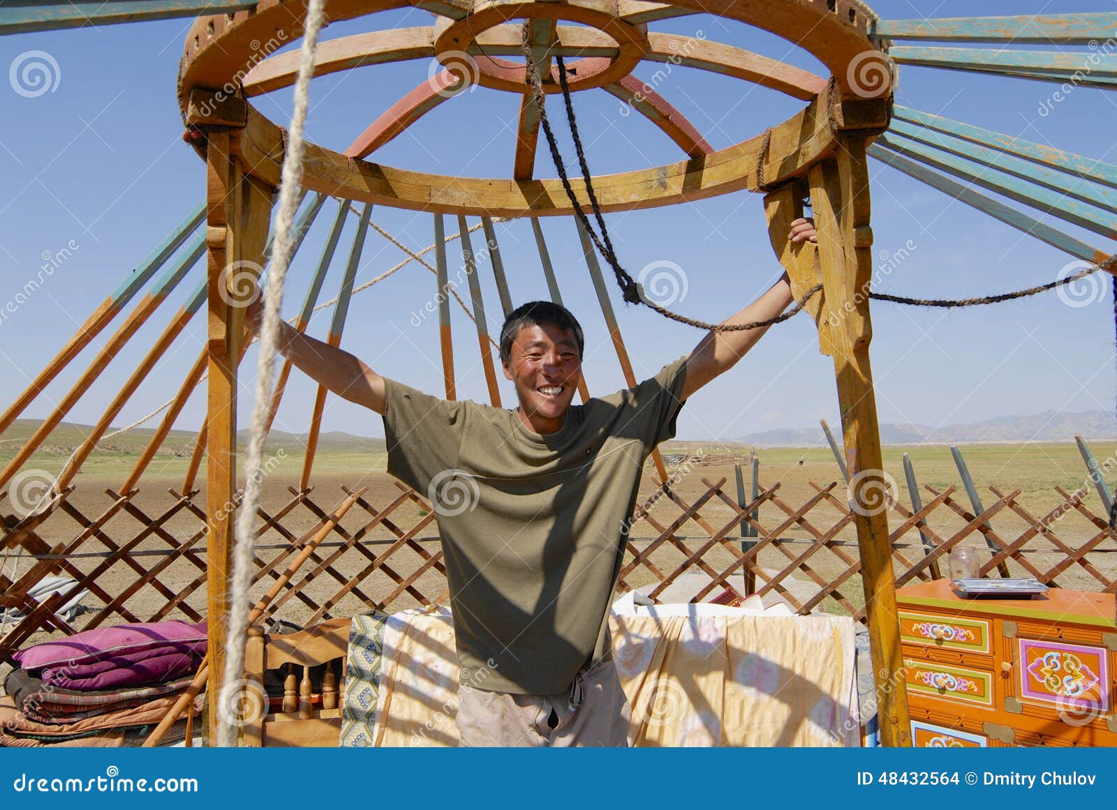 Mongolian Man Assembles Yurt in Steppe, Circa Harhorin, Mongolia ...