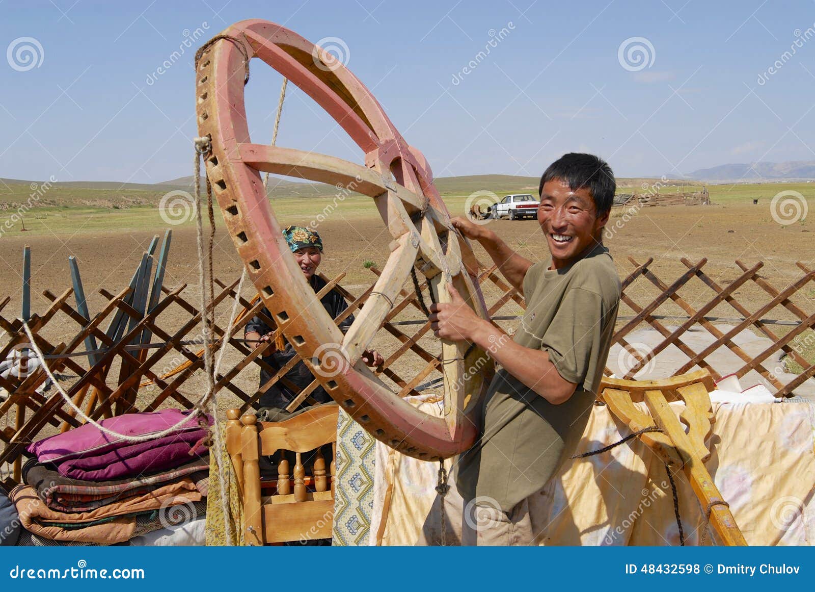Mongolian Man Assembles Yurt in Steppe, Circa Harhorin, Mongolia ...