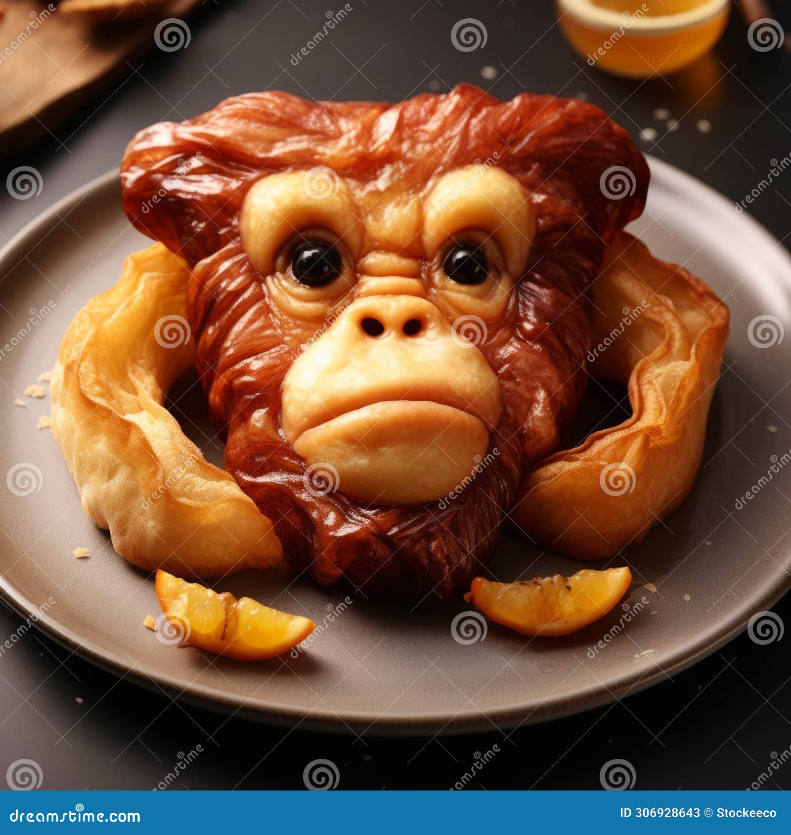 Eye-catching Monkey Pastry on Plate with Pineapple Stock Illustration ...
