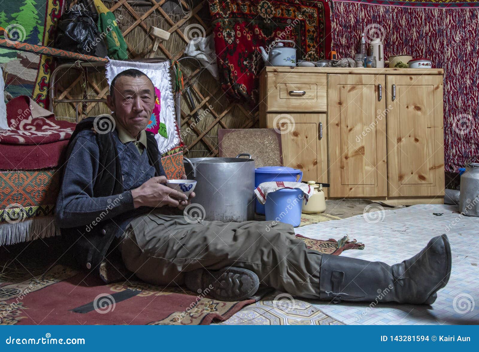Mongolian Nomad Man Drinking Tea Editorial Stock Image - Image of rural ...