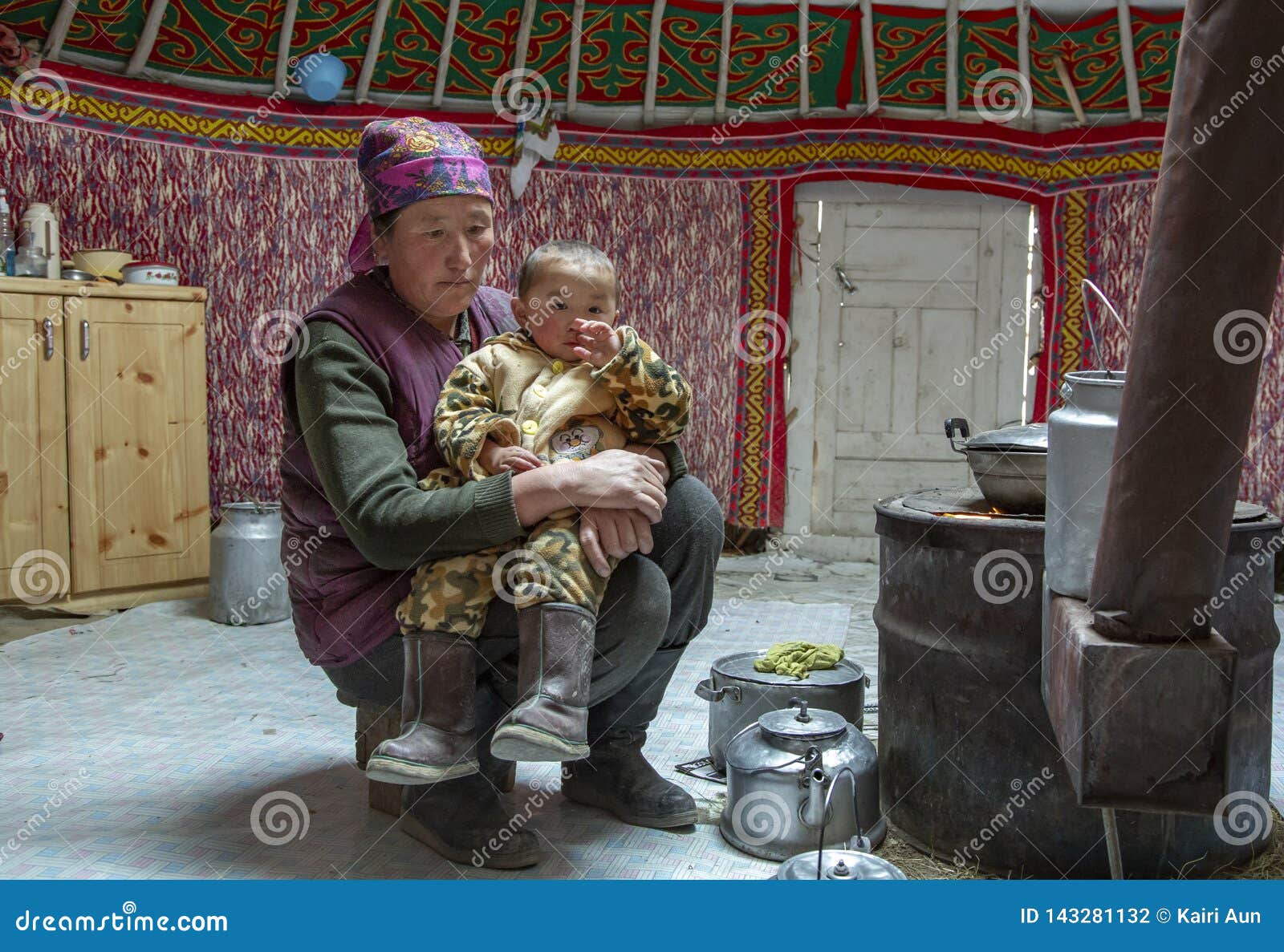 Mongolian Nomad Father And Son In Mongolian Tundra Editorial Photo ...