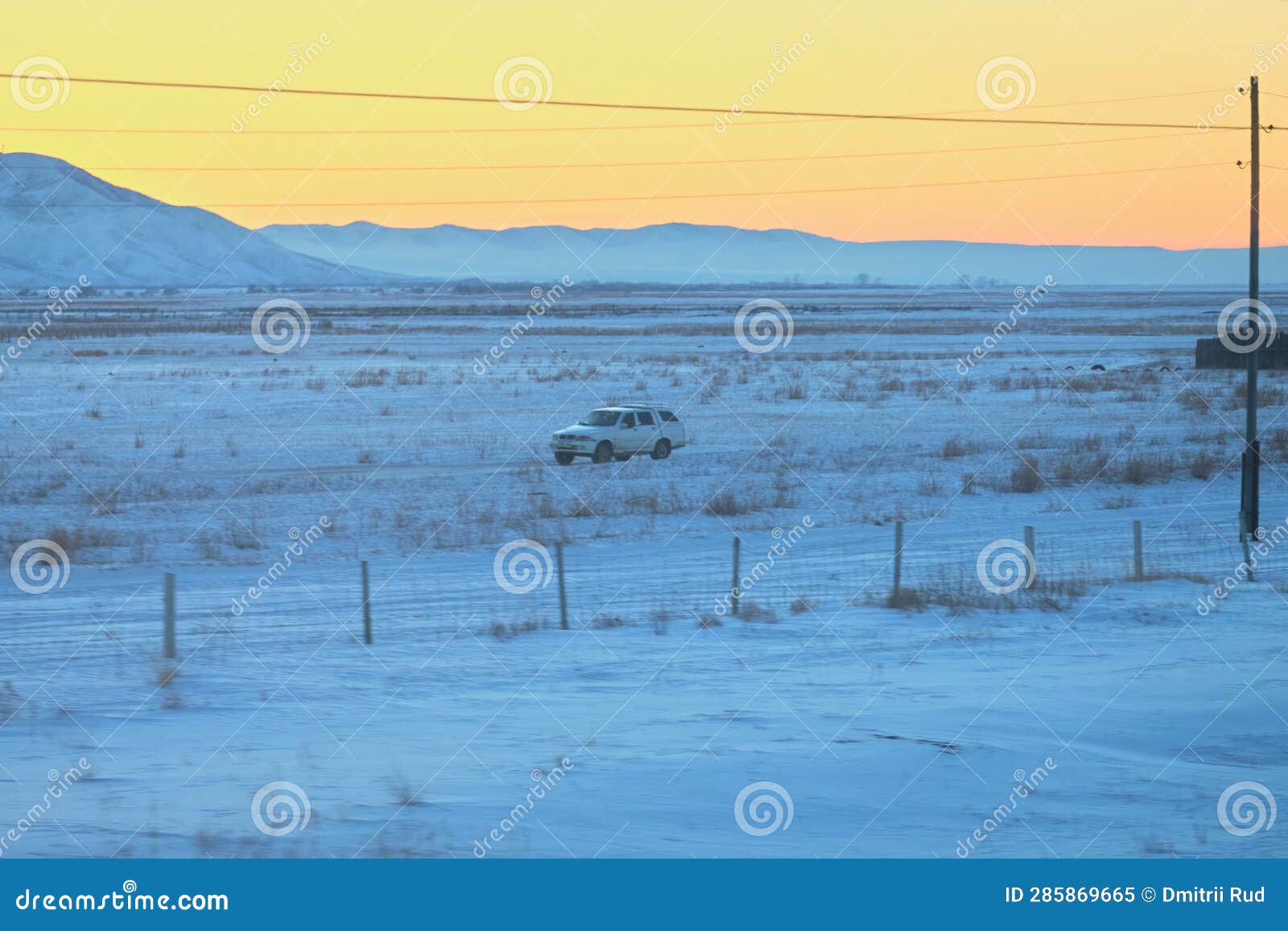 Mongolian Steppe in Winter during Sunset. Stock Image - Image of ...